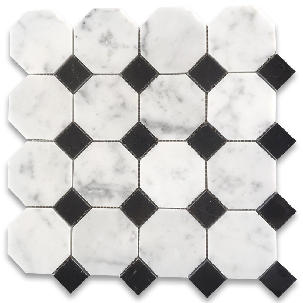 Marble Online 12" x 12" Marble Octagon and Dot Mosaic Wall & Floor Tile ...