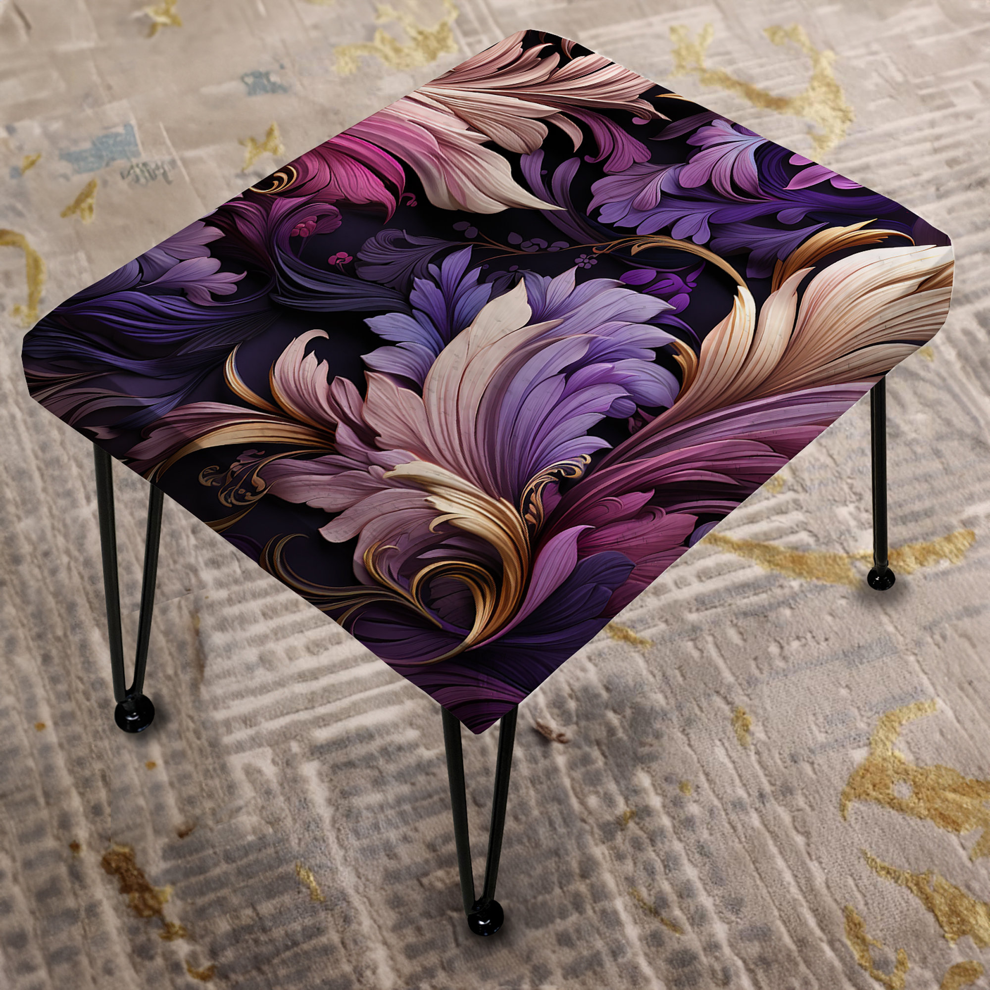 Design Art Regal Feathered Elegance - Floral Rectangle Ottoman | Wayfair