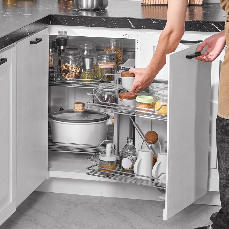 Prep & Savour 2 Tier 4 Shelf Blind Corner Pull Out Organizer Chrome ...