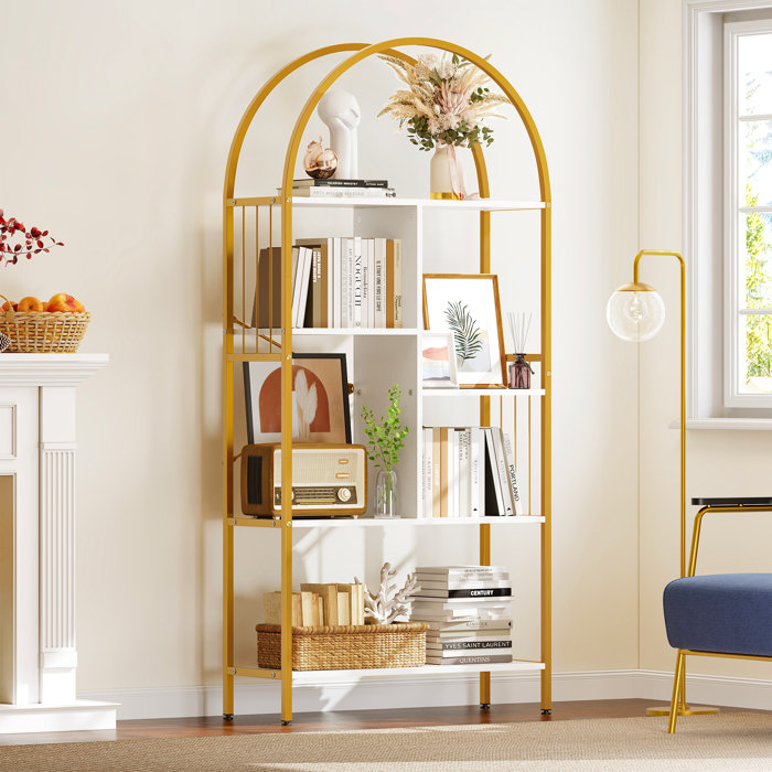 Willa Arlo Interiors Mackinnon Gold/White Arched Etagere Bookcase ...