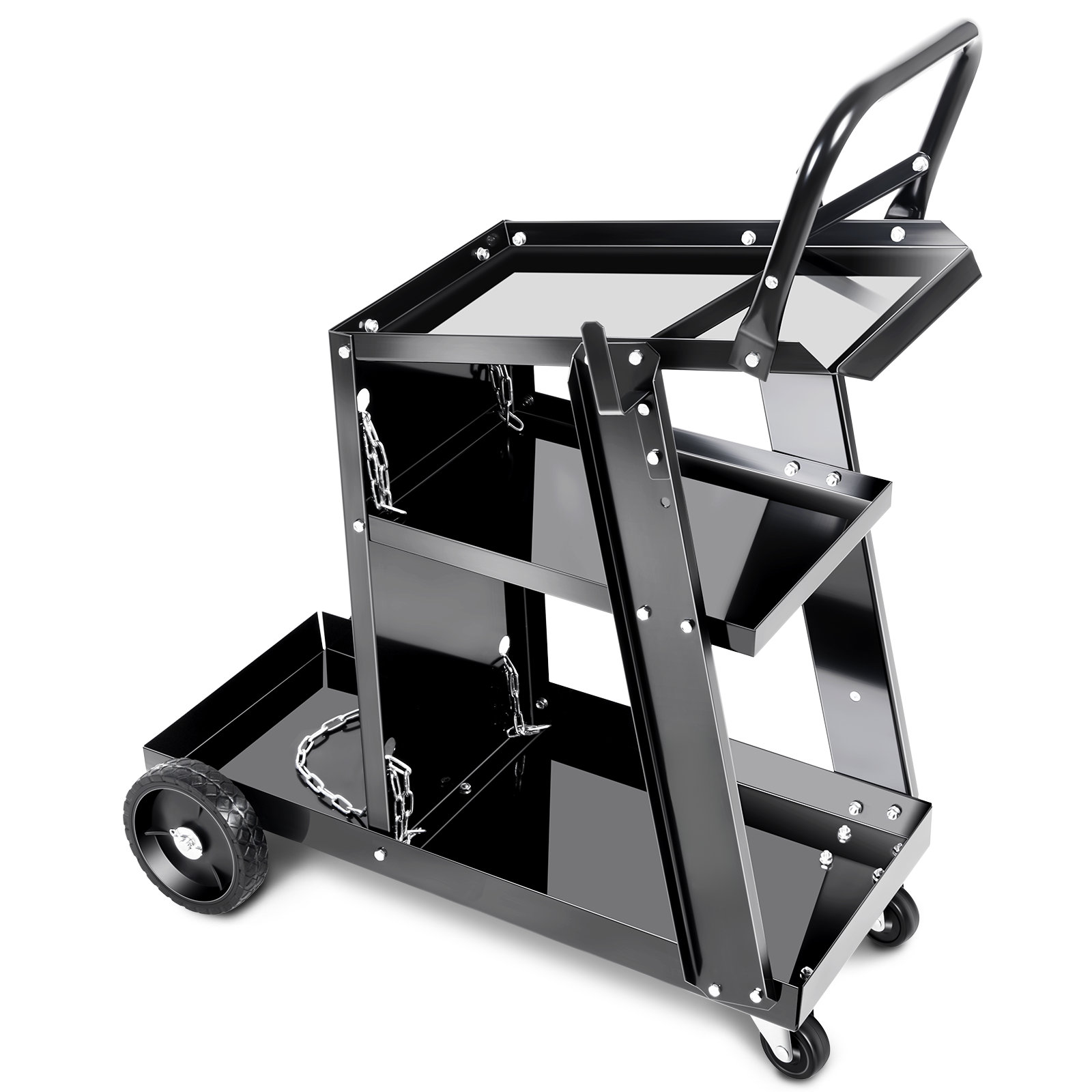 Magshion 27.75" Welding Cart Trolley Handle & Safety Chains 3-Layer ...