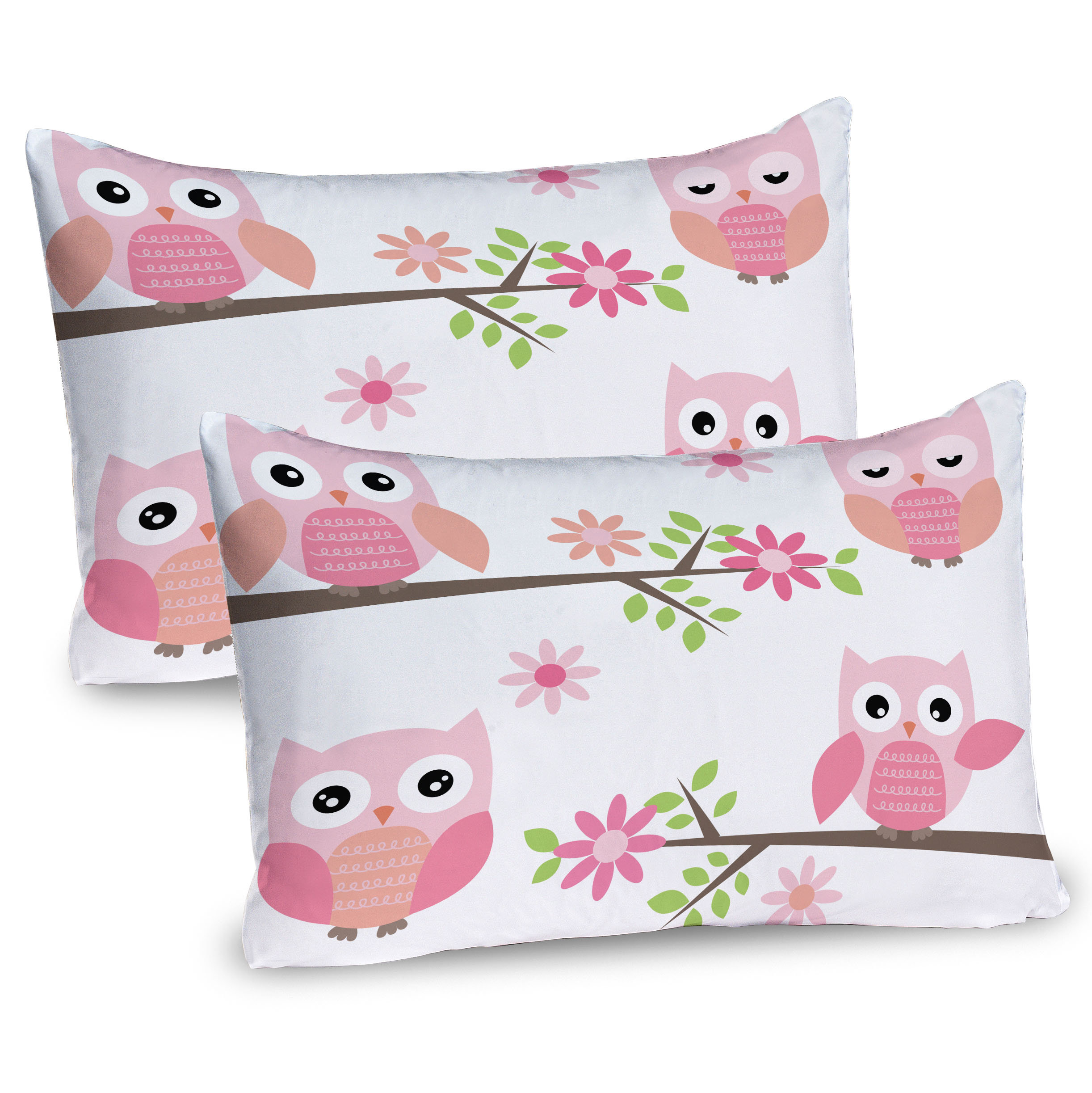 Ambesonne Owl Pillow Sham 2 Pack Spring Floral Owls White Green Pink ...