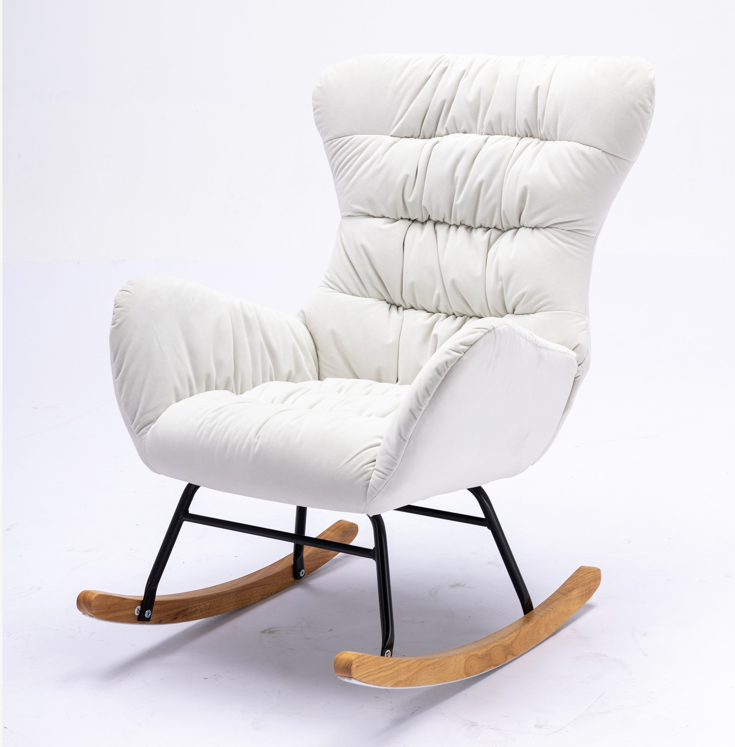 Mercer41 Masumi Velvet Upholstered Nursery Rocking Chair With Solid ...