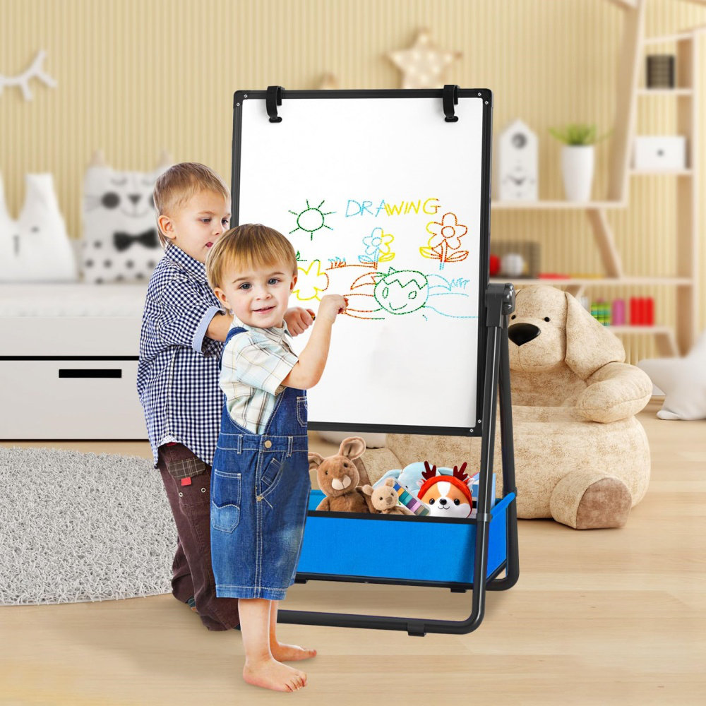 Grobem Children's double-sided art easel with paperclip height ...