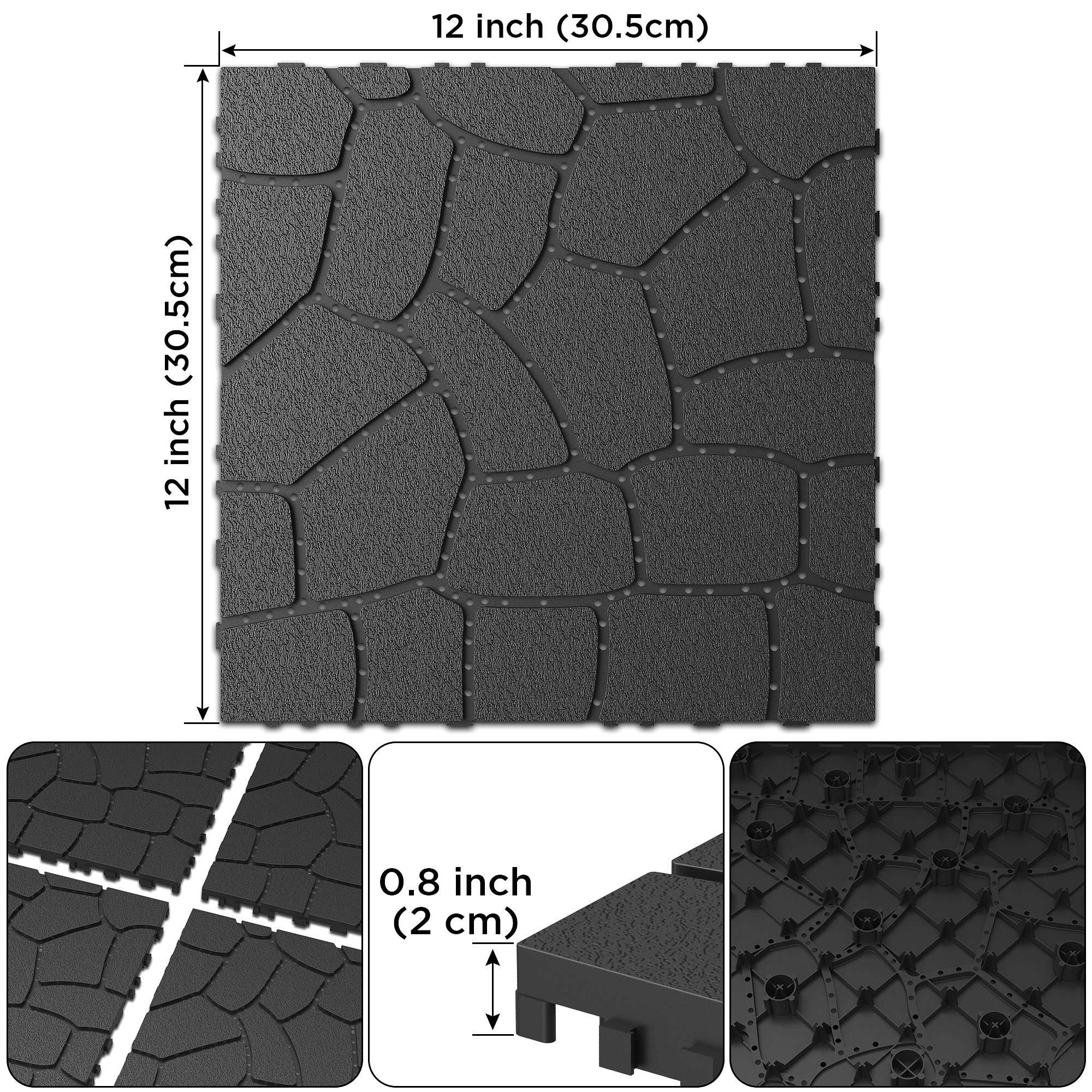 DAPPER DOODLES INC New Stone Texture 12" Patio Deck Tiles, DIY Module ...