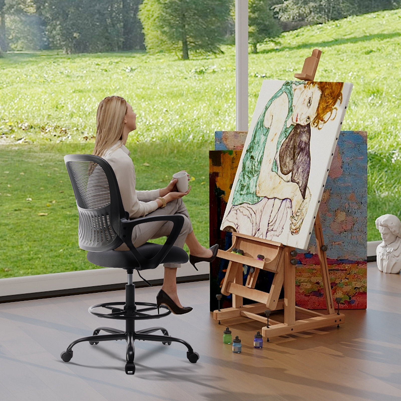 Inbox Zero Ergonomic Drafting Chair Tall Office Chair With Adjustable ...