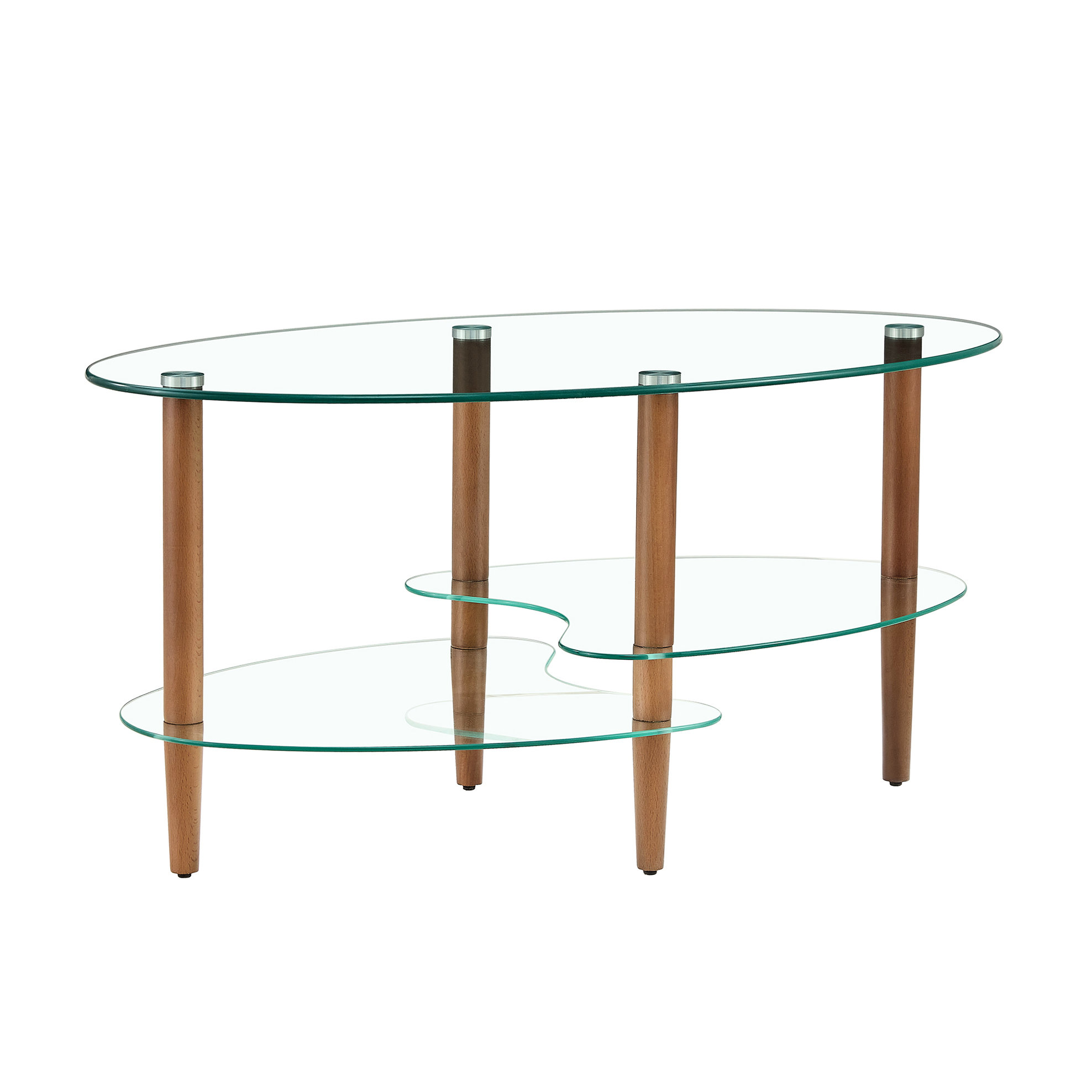 Ivy Bronx Transparent 3-layer Glass Coffee Table With Oak Wood Leg ...