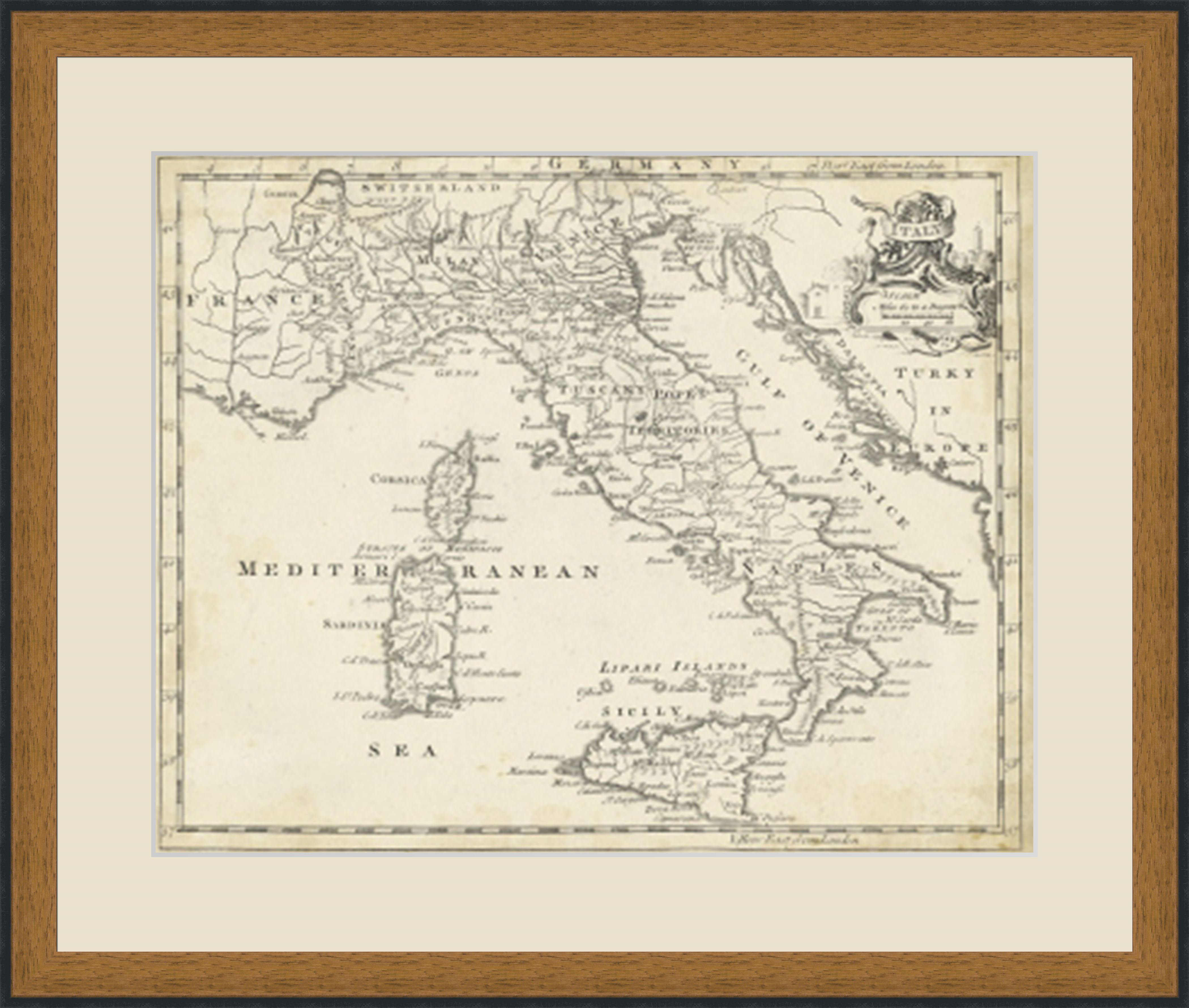 Charlton Home® 'Map of Italy' Framed Graphic Art Print | Wayfair