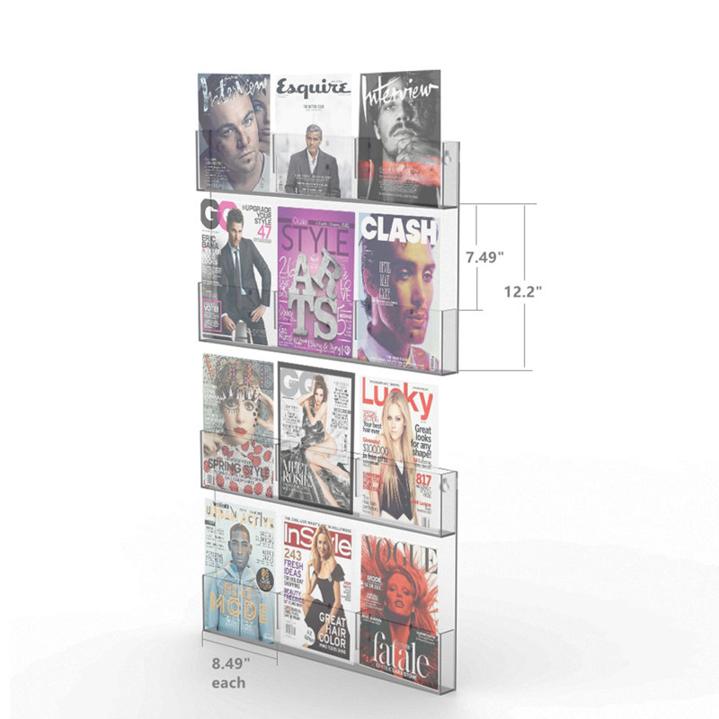 Hokku Designs Acrylic Literature Rack, Wall-mount Brochure Magazine ...