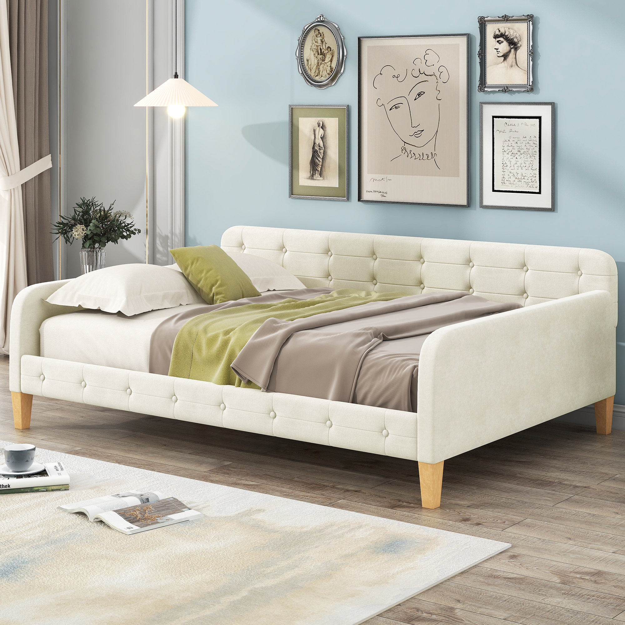 Red Barrel Studio® Kiyohiko Modern Velvet Tufted Daybed with Solid Wood ...