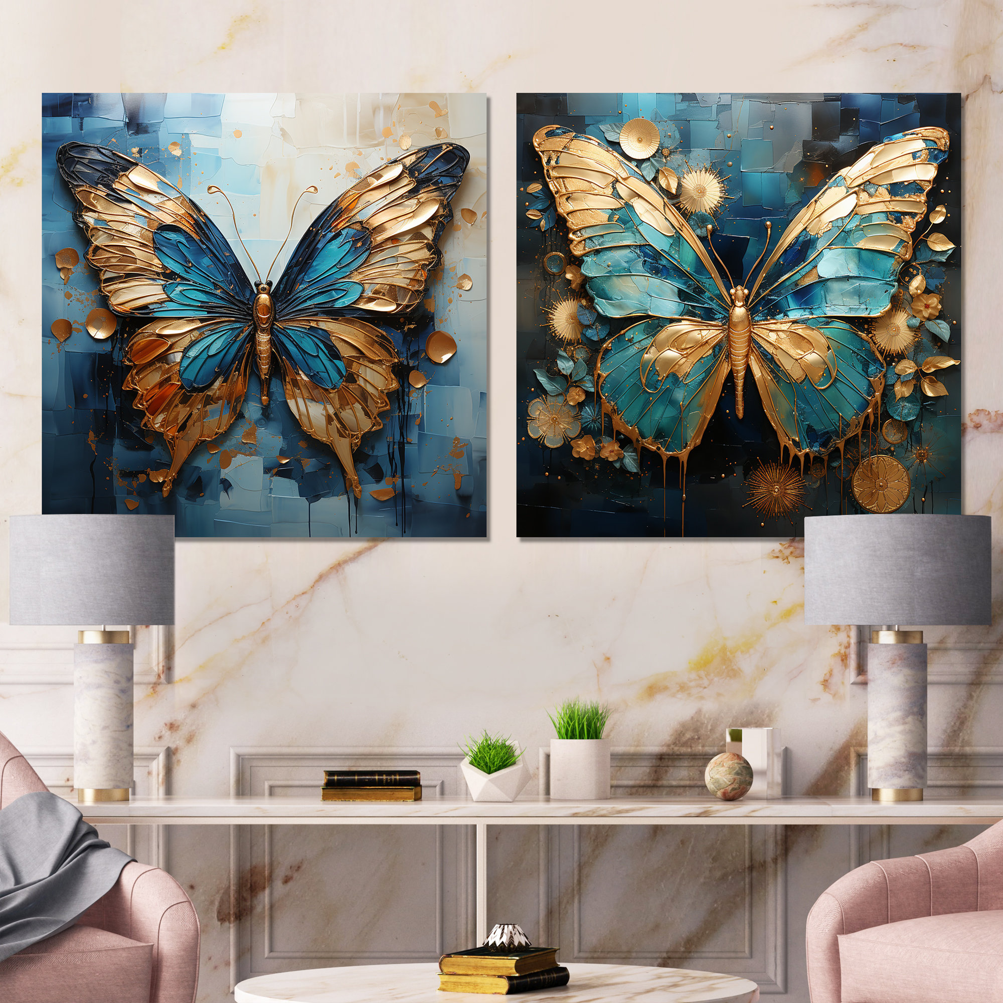Mercer41 Gold And Blue Metallic Butterfly I - Butterfly Metal Wall ...