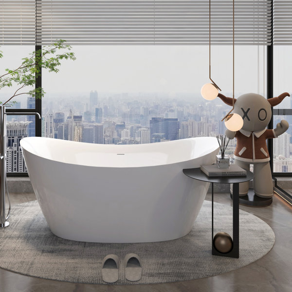 TZDD Free Standing Tub 65.7" x 31.5" Acrylic Freestanding Bathtub J19 ...