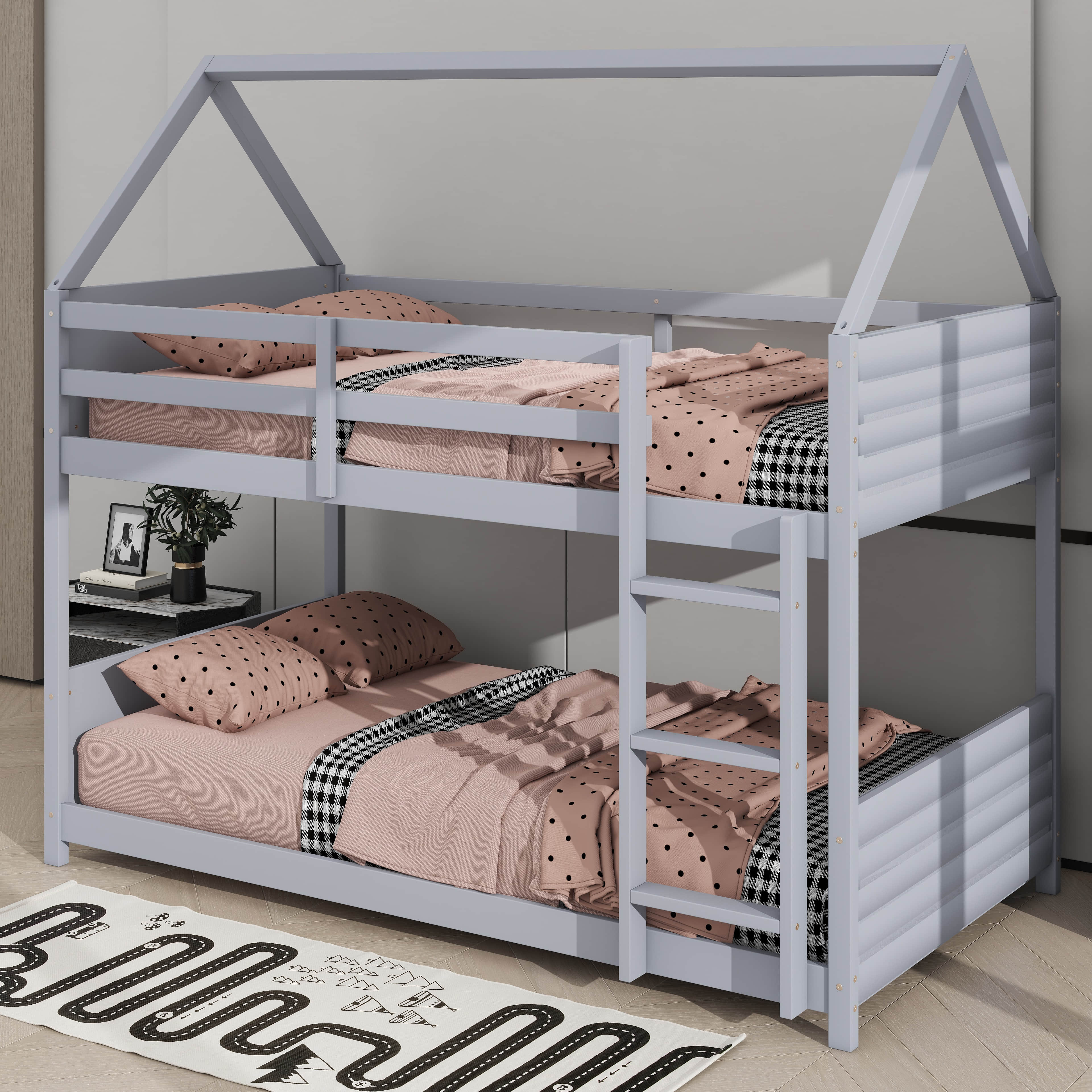 Ophelia & Co. Twin-Over-Twin House-Style Floor Bunk Bed Complete With Headboards - Wayfair Canada