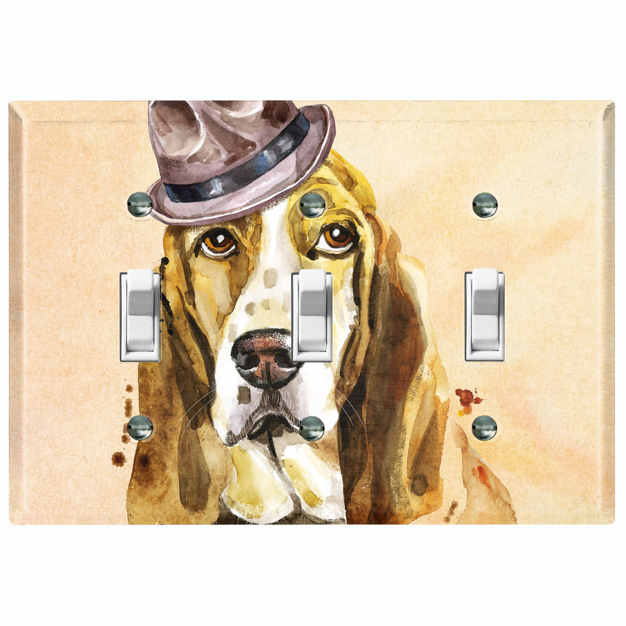 WorldAcc Cute Beagle Dog Fancy Fedora Hat 3-Gang Toggle Light Switch ...