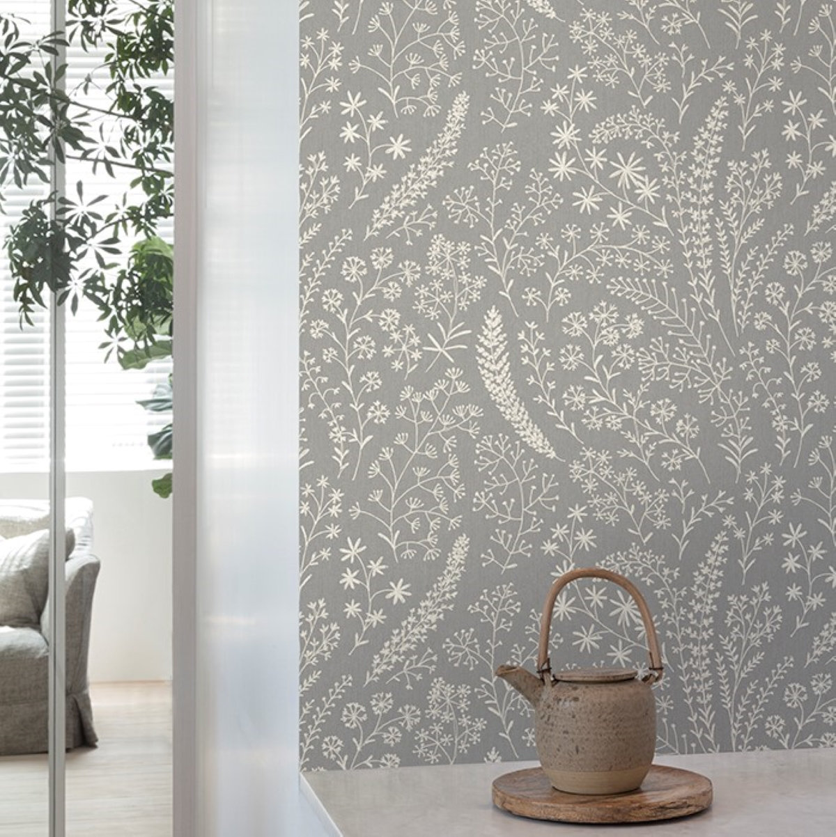 Winston Porter Astrid Embroidery Stitch Botanical Trail Grey Textured ...