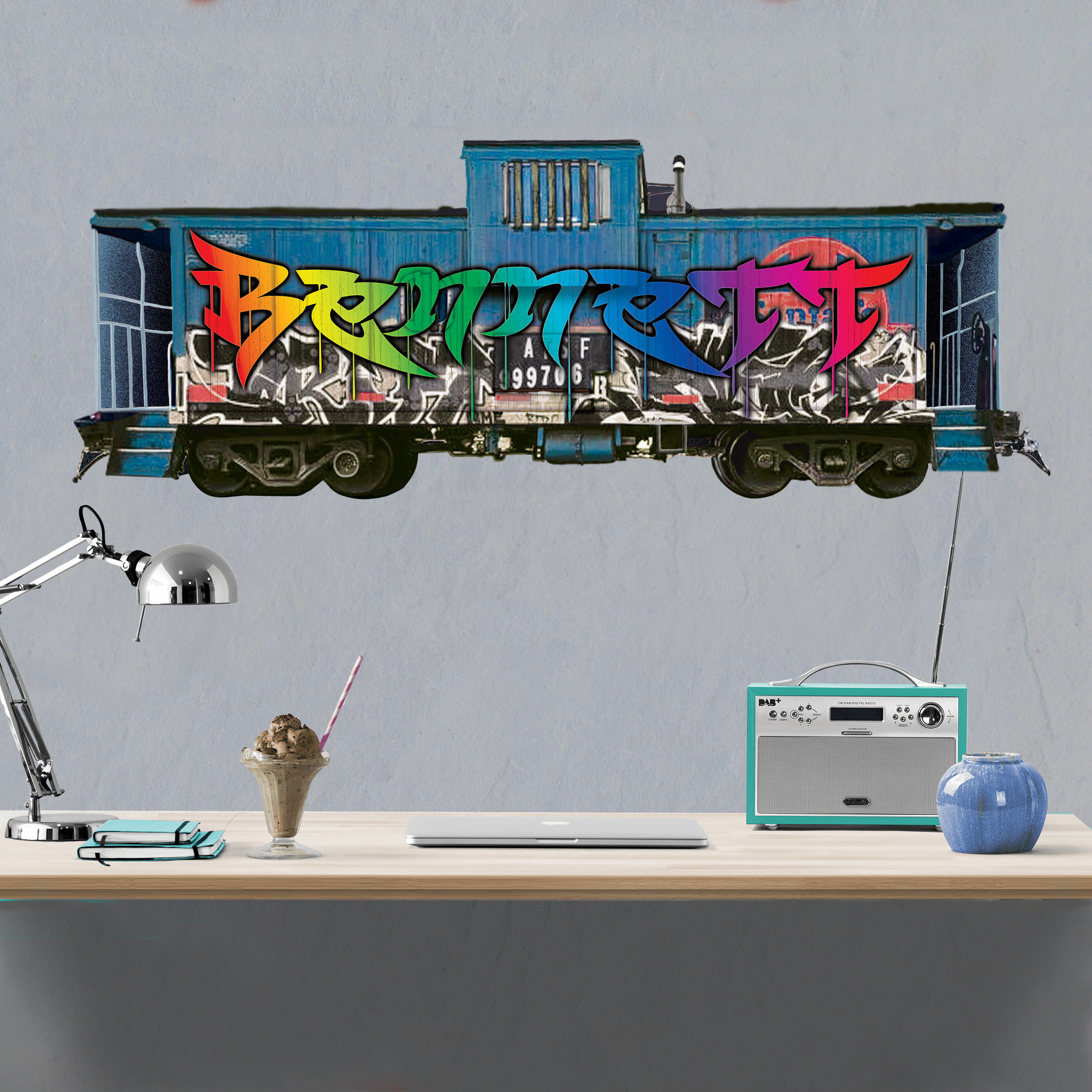 MySticky Custom Name Railroad Car Wall Decal - Personalized Graffiti ...