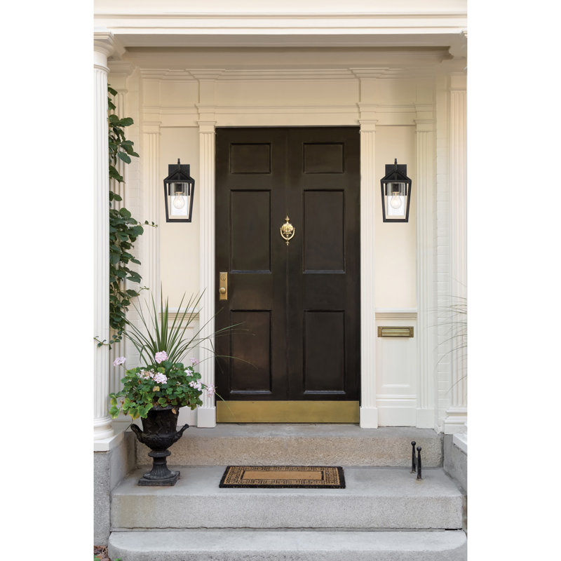 Birch Lane™ Alicia Matte Black Seeded Glass Outdoor Wall Lantern ...