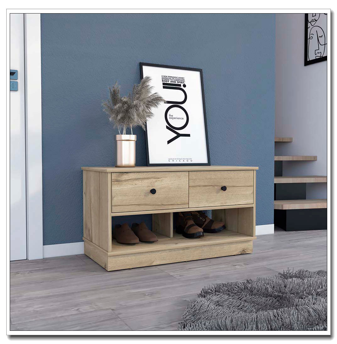 Latitude Run® Willamette Rectangle 2-Shelf 2-Drawer Storage Bench Black ...
