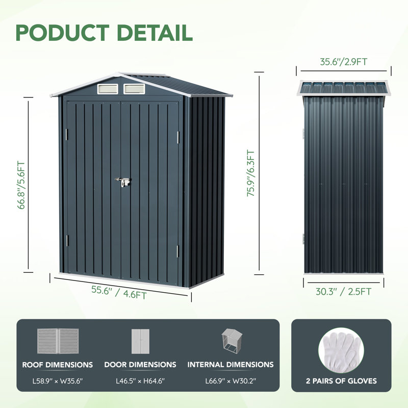 LAVRE 5 Ft. W X 3 Ft. D Outdoor Galvanized Steel Storage Shed & Reviews ...