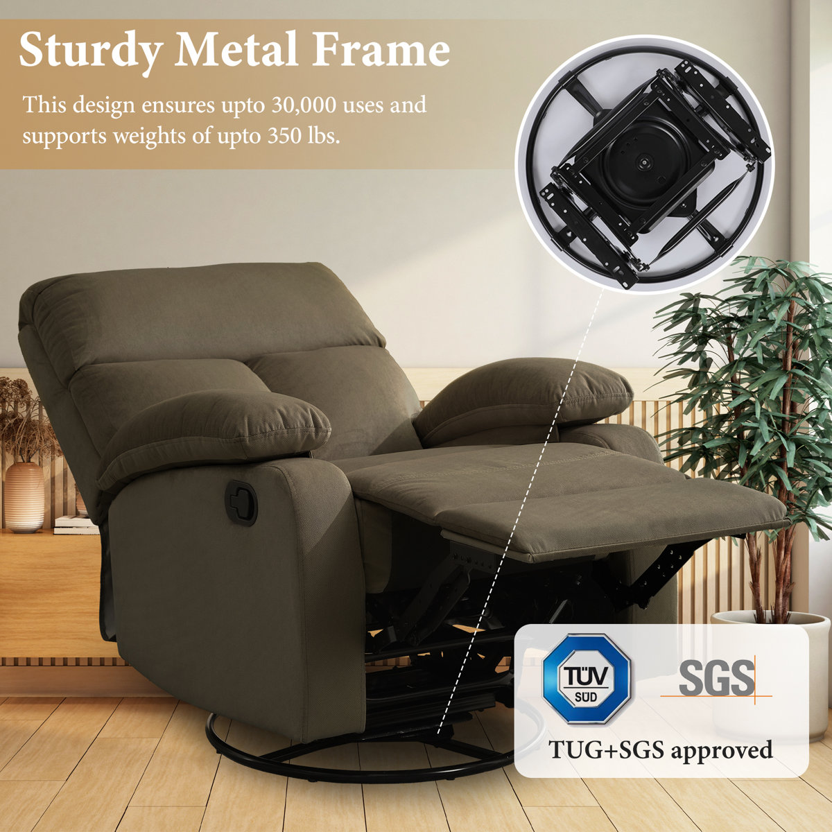 Ebern Designs Velvet Recliner Manual Swivel Rocker Recliner For Adults ...