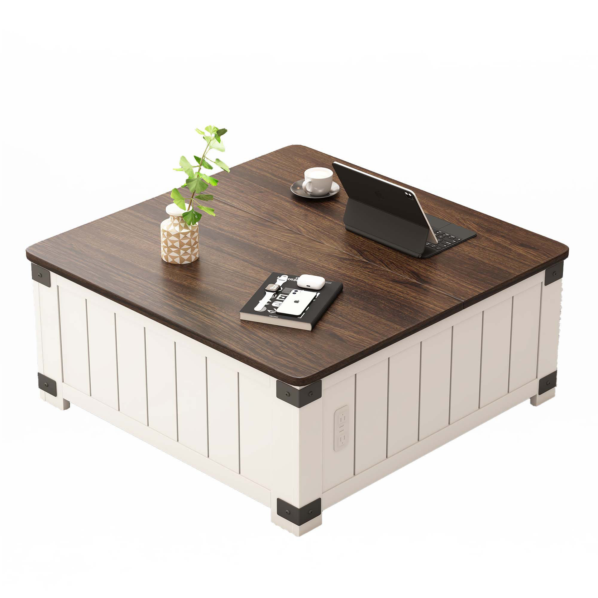 Gracie Oaks Farmhouse Lift Top Coffee Table With Charging Station&USB ...