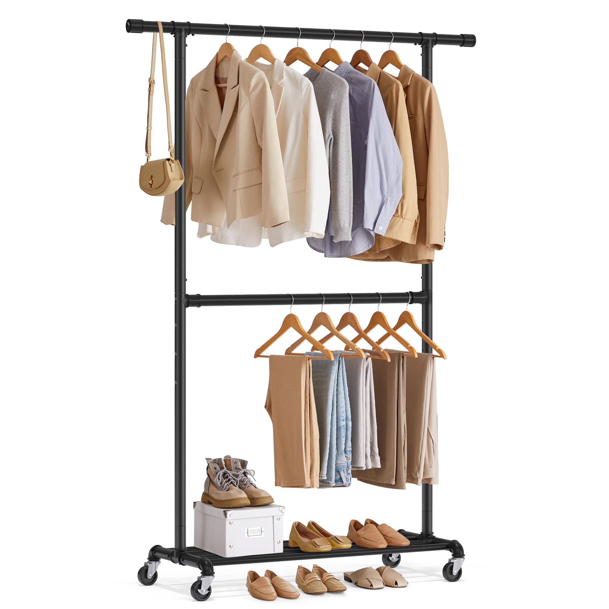 17 Stories Heavy-Duty Clothes Rack, Double-Rod Clothing Rack For ...