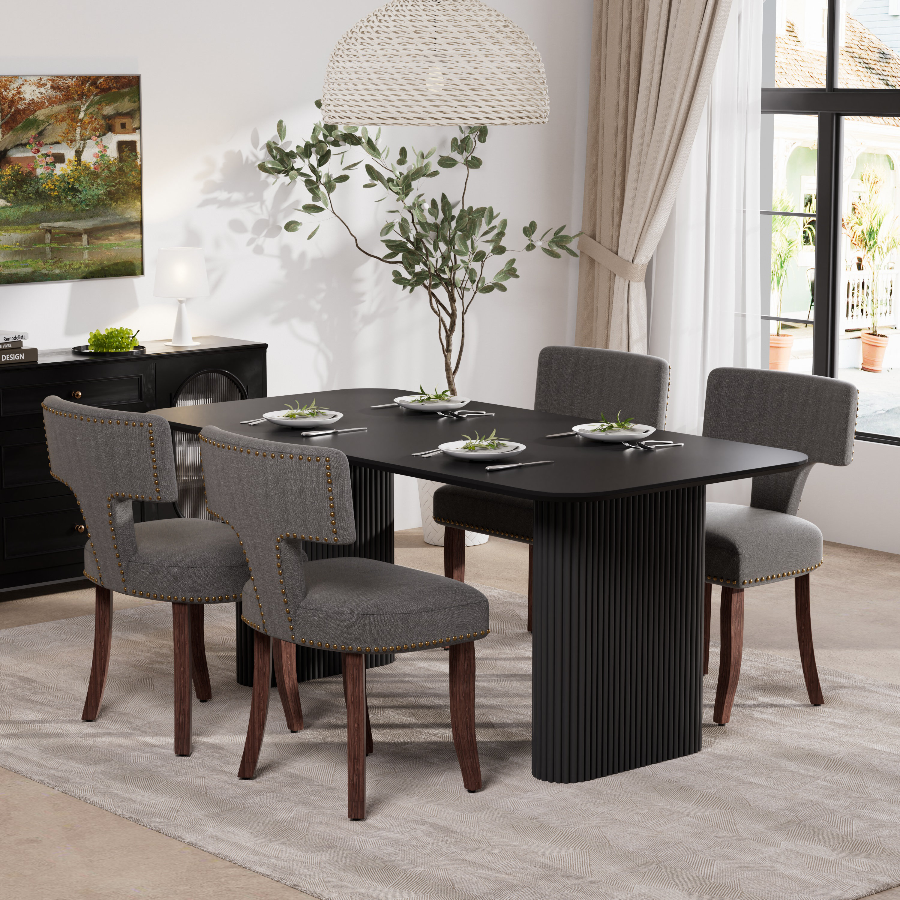 Lark Manor Rectangular Wooden Dining Set with Upholstery Dining Chair ...