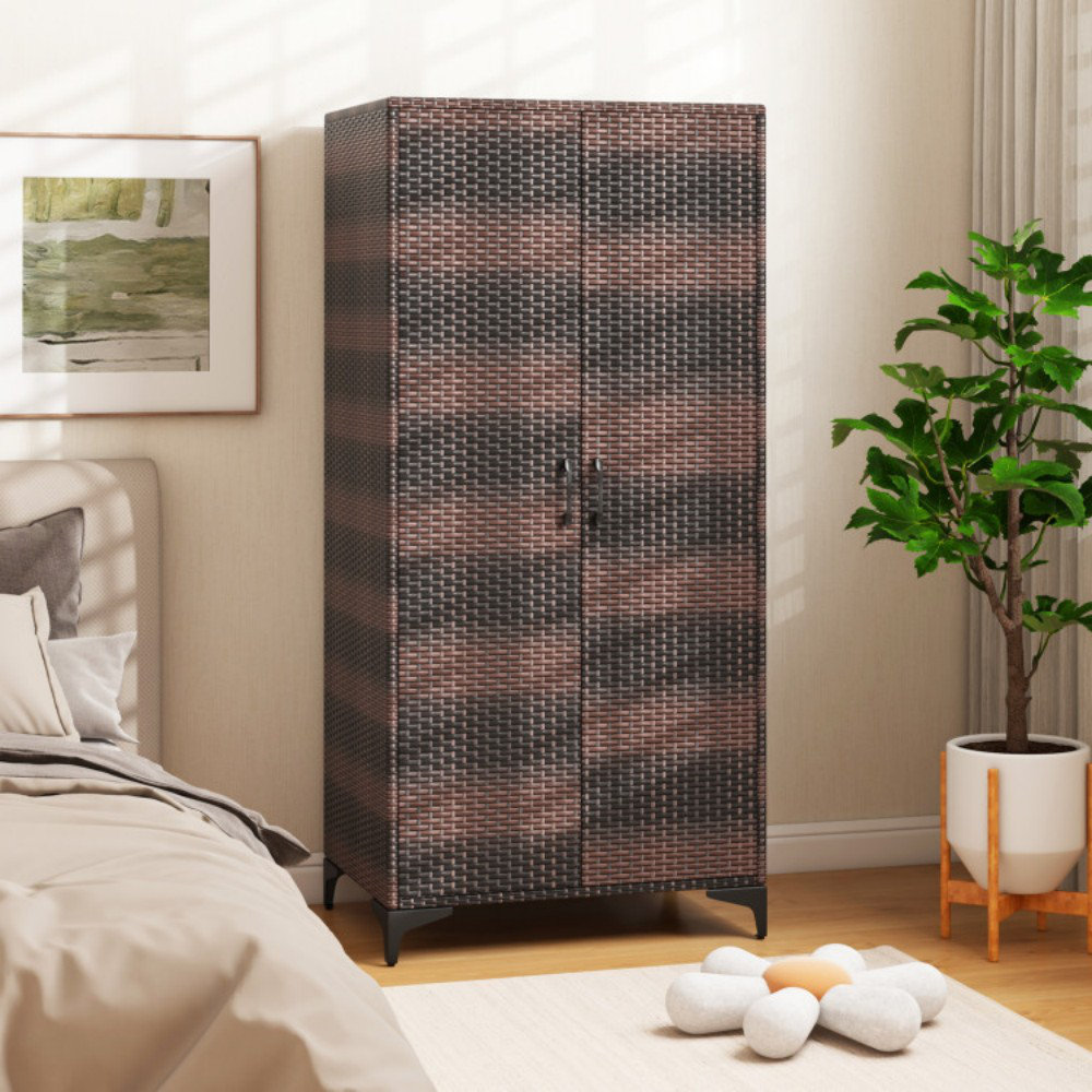 Red Barrel Studio® 62 Inch Wicker Wardrobe with 2 Doors PE Rattan ...
