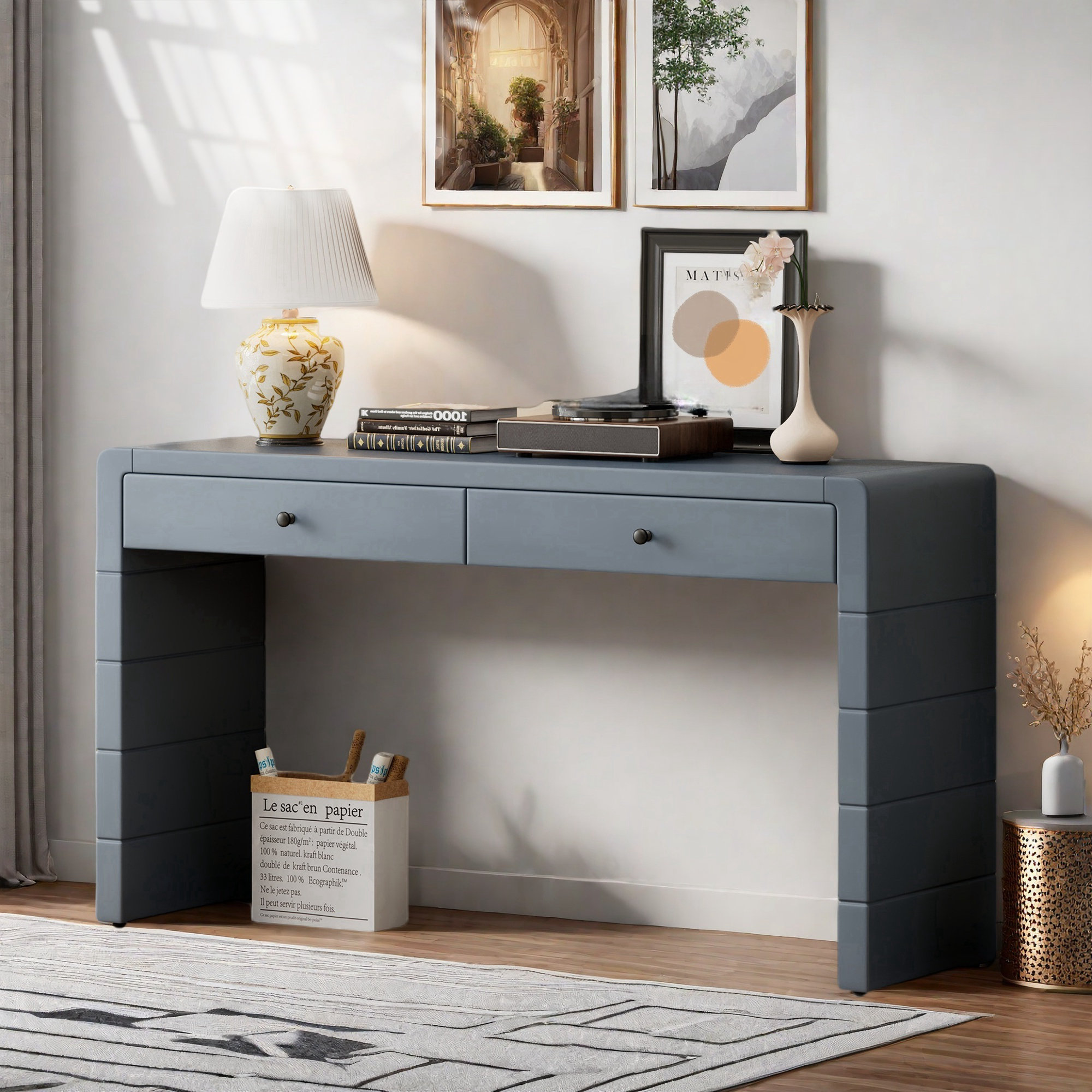 Latitude Run® Curved Console Table With 2 Drawers, Metal Handles And ...