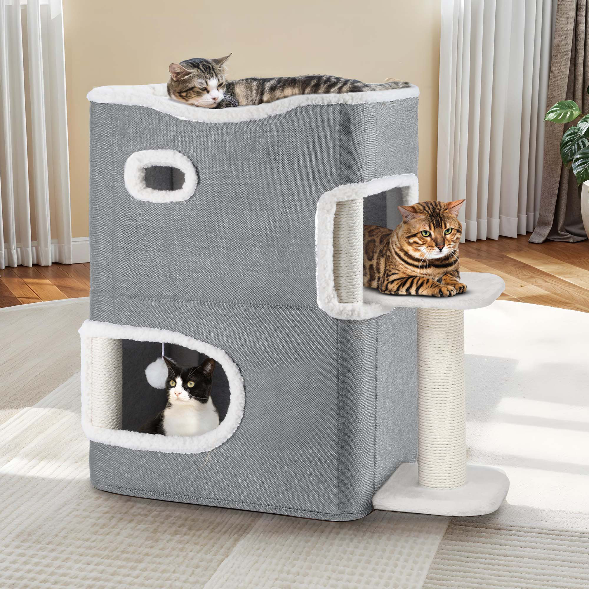 Tucker Murphy Pet™ Multi-Level Cat House with Cozy Beds & Scratch ...