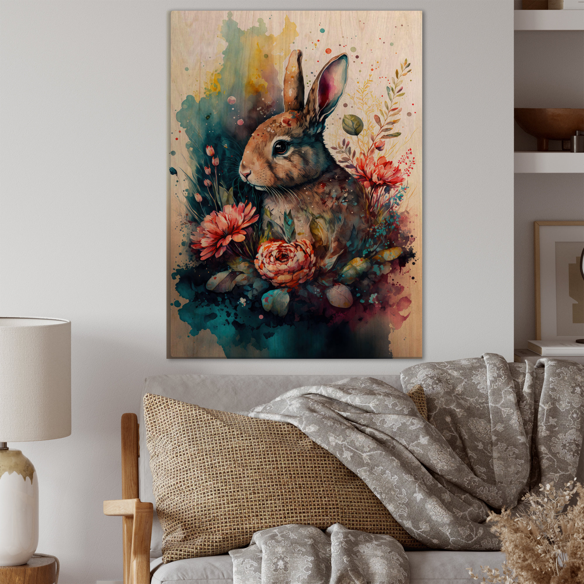 August Grove Cute Rabbit Floral Art I Cute Rabbit Floral Art I ...