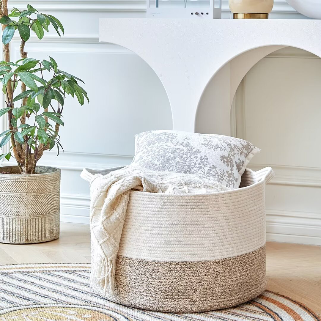 Breakwater Bay Large Cotton Rope Basket, Blanket Basket for Living Room ...