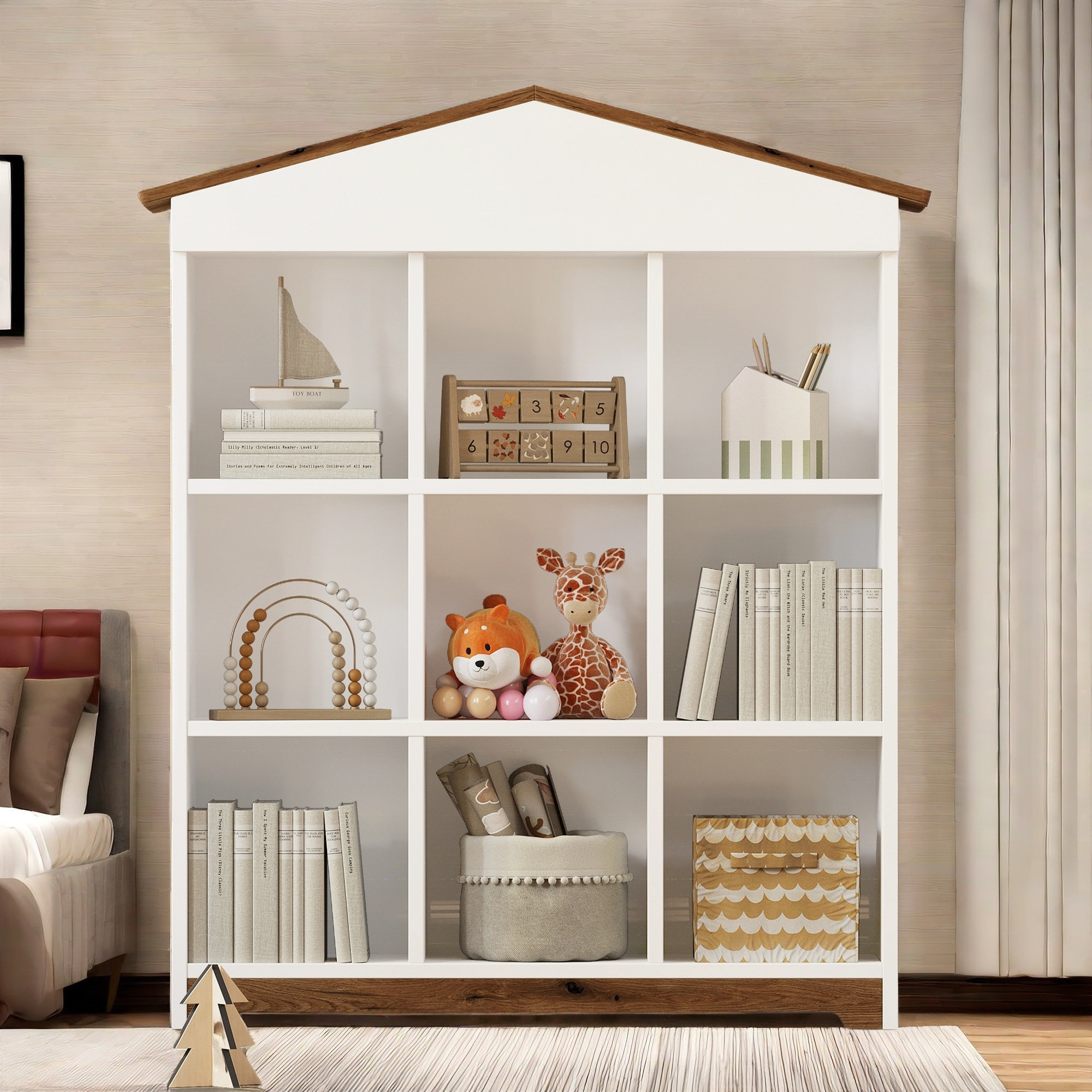 Gracie Oaks Ashlyne Bookcase With Nine Storage Compartments And ...