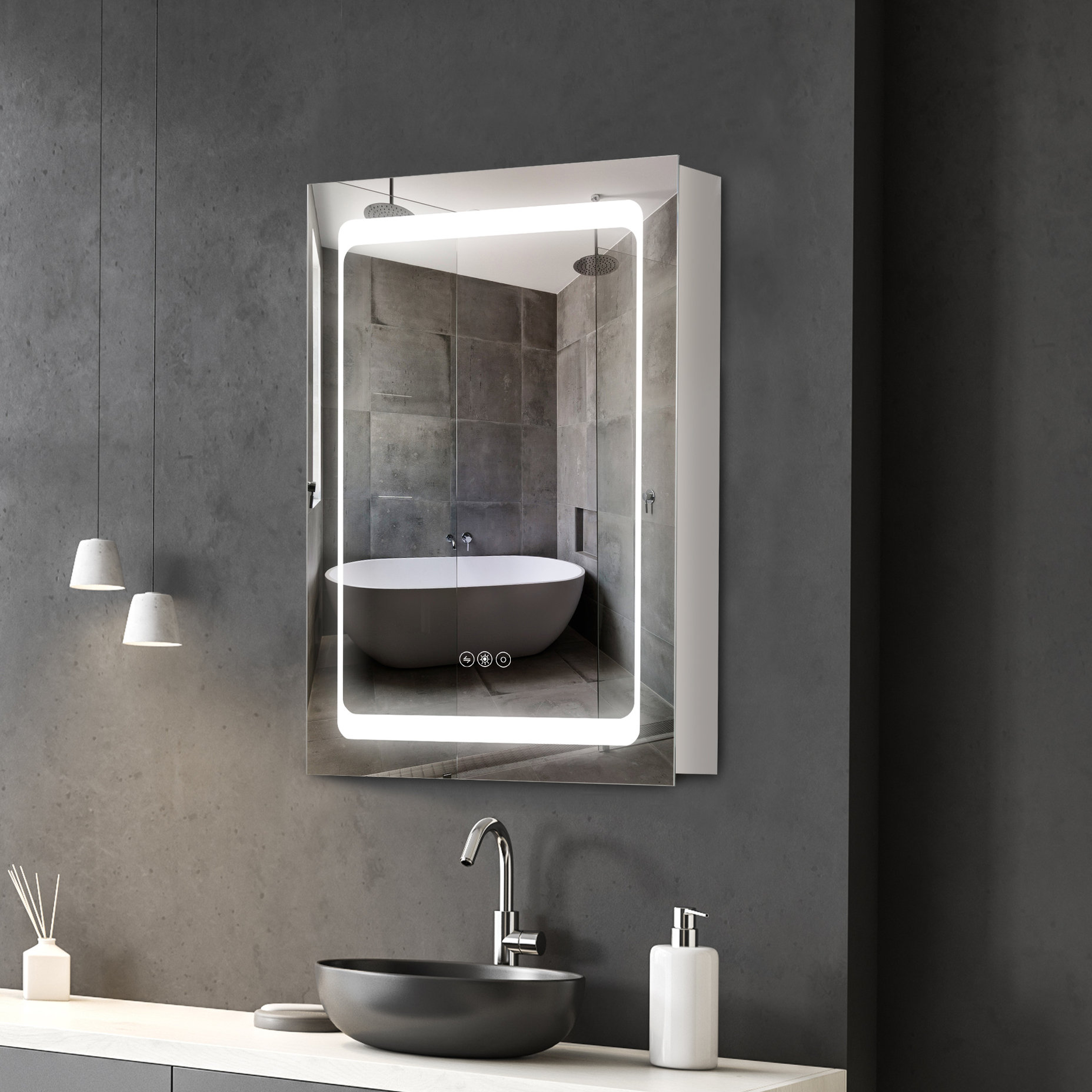 Ivy Bronx Bathroom Organizer With Led Lighted Mirror Cabinet - , 3 Tier ...