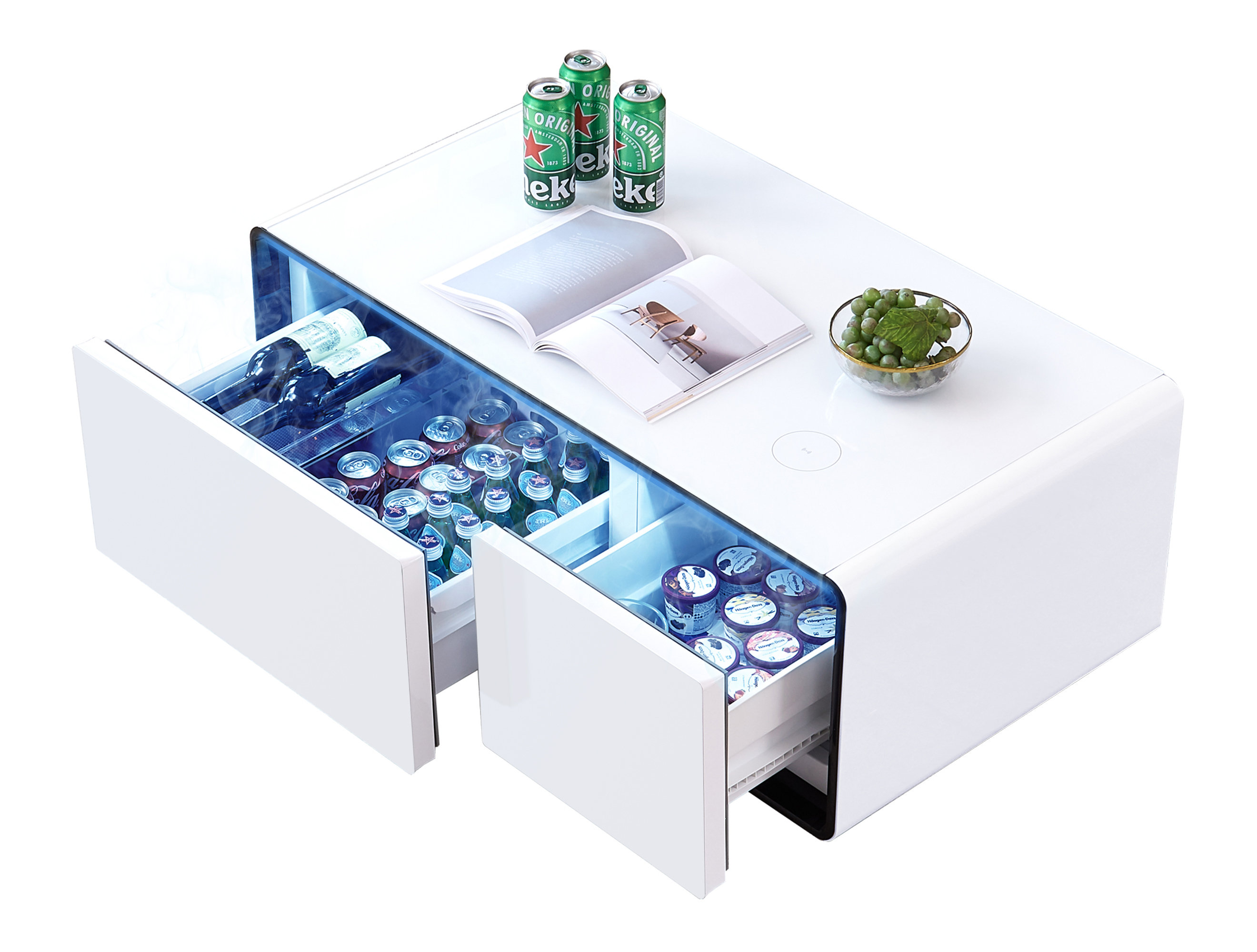 Westco Furniture Smart Coffee Table with 93L Fridge, Wireless Charging ...