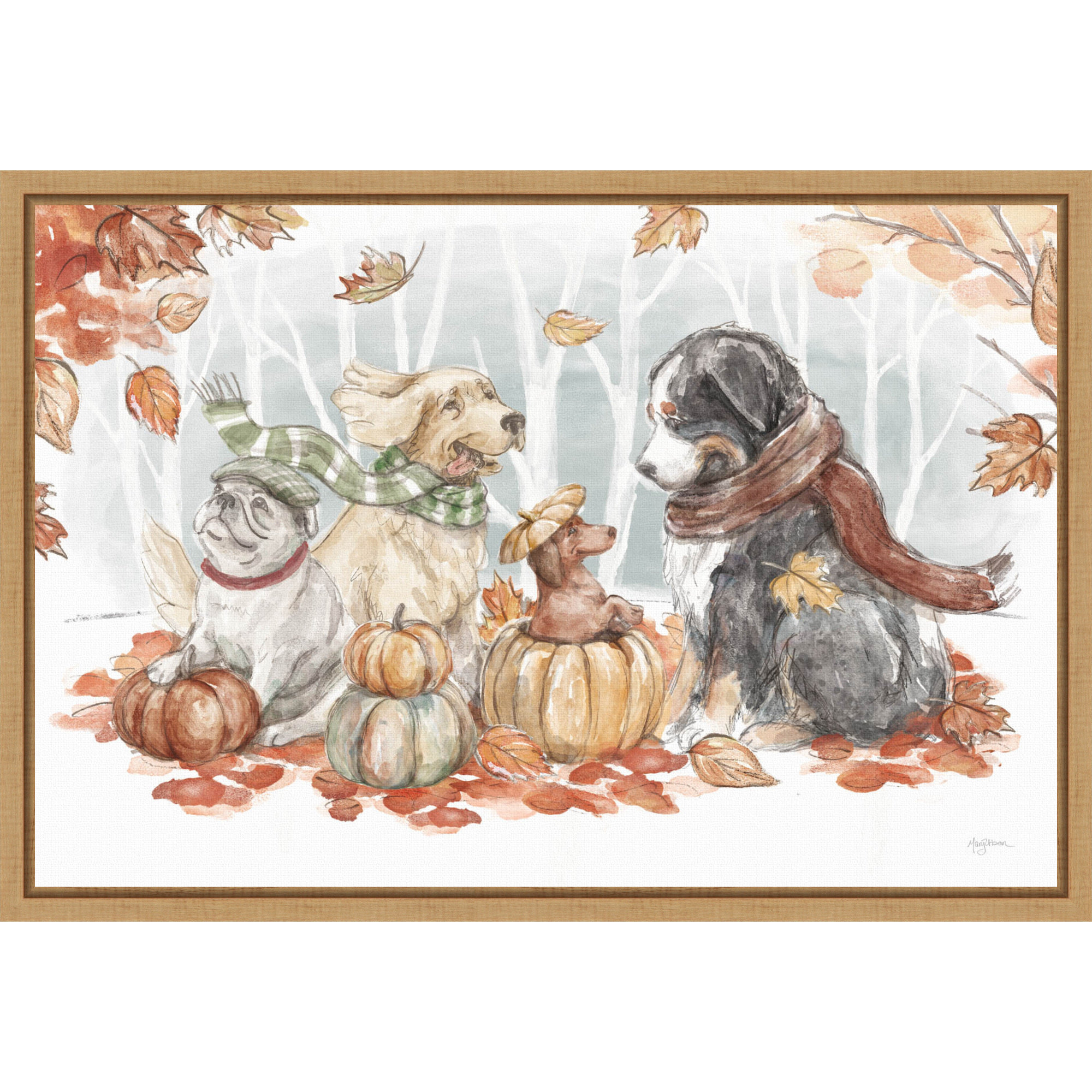 Trinx Autumn Dogs I by Mary Urban Framed Canvas Wall Art Print ...