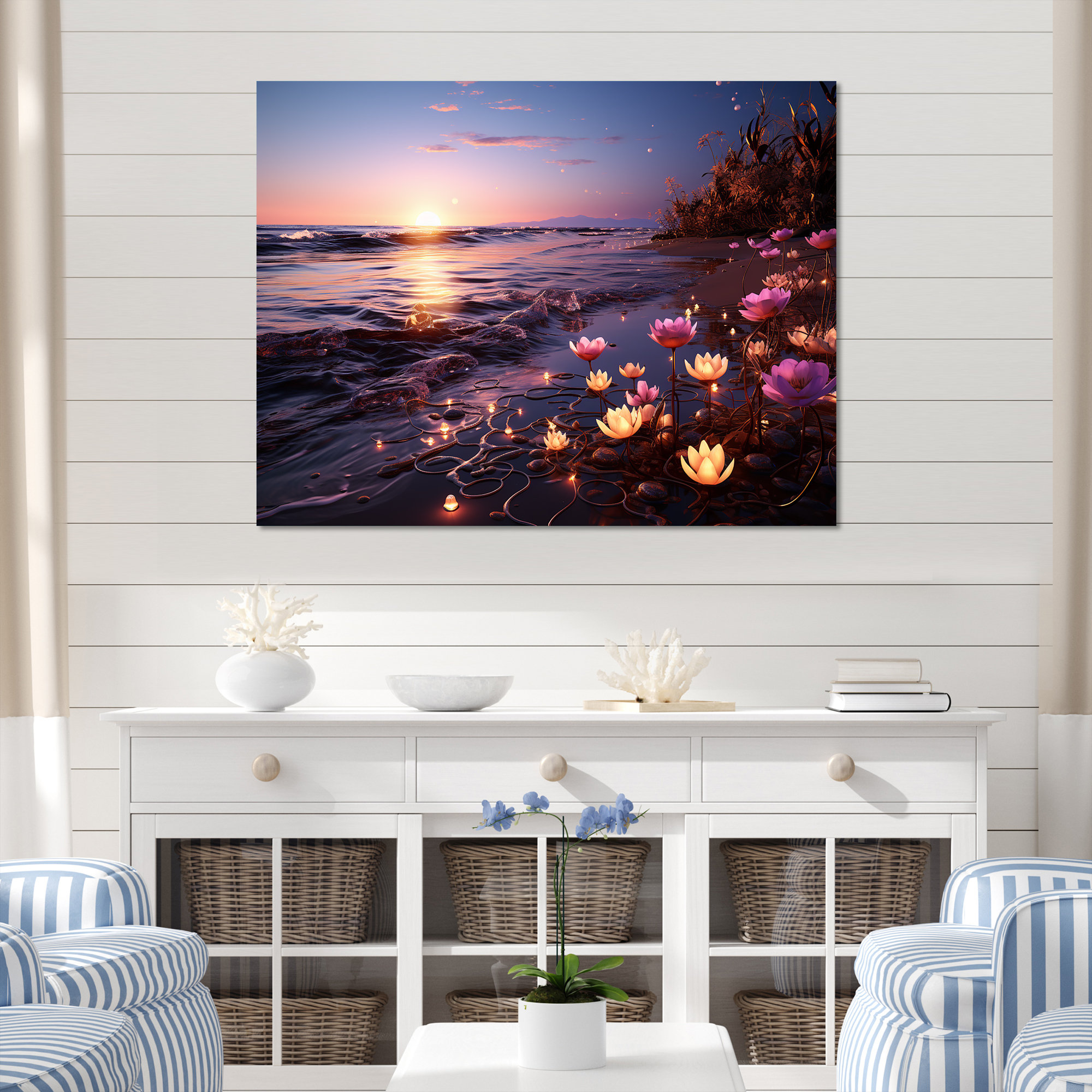 Rosecliff Heights Sunset Floral Beach Flourish III - Beach Wall Art ...