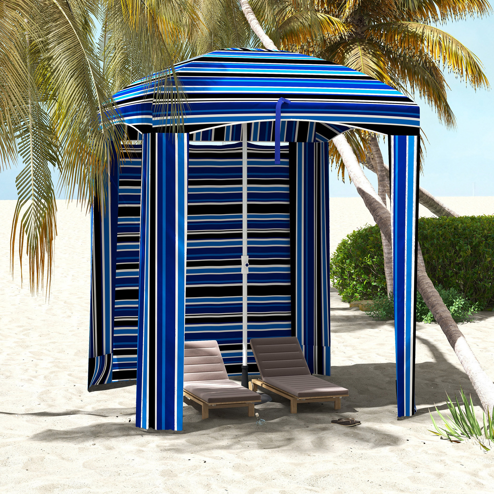 Arlmont & Co. Toyce Portable Beach Umbrella, Ruffled Outdoor Cabana ...