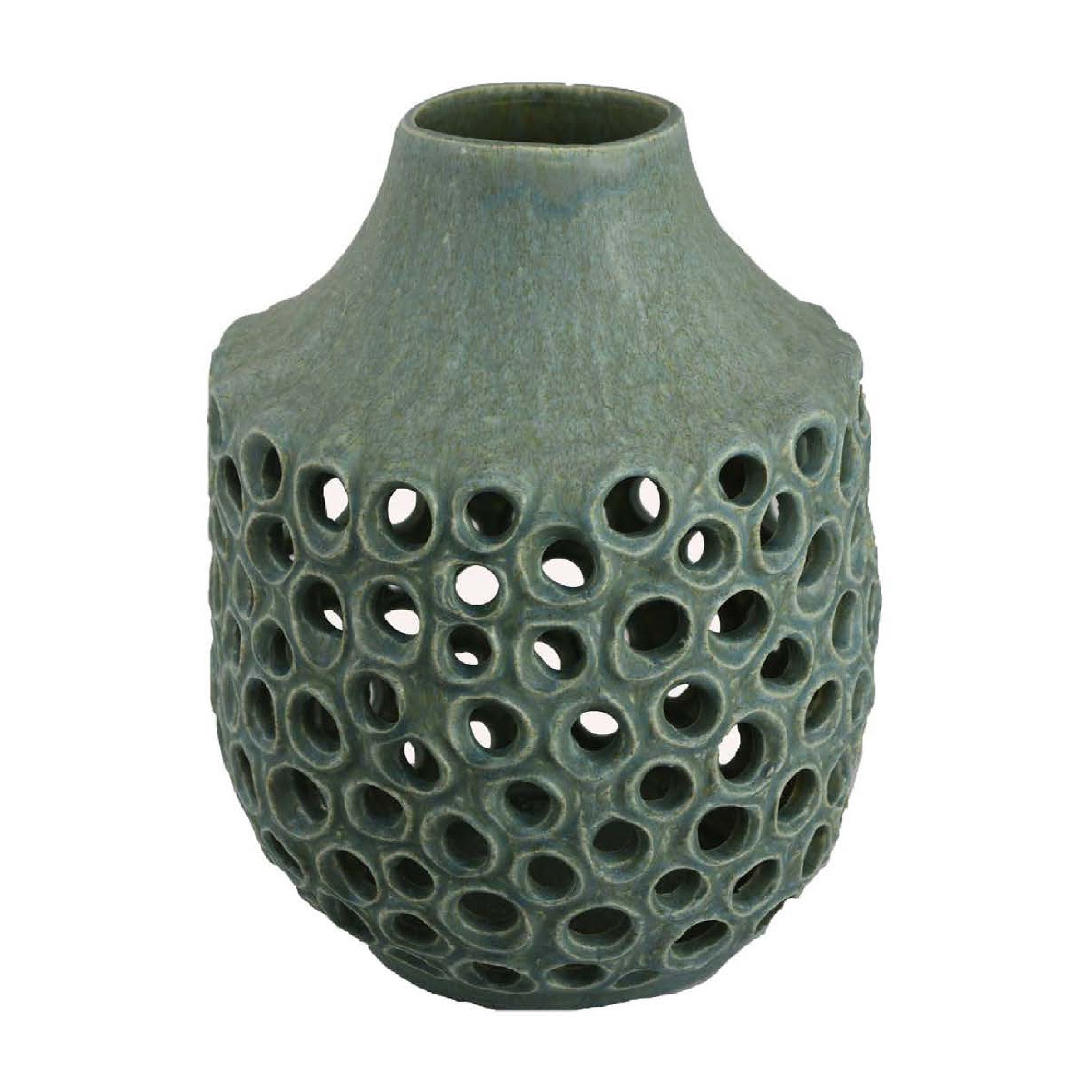 Benjara Nian Accent Vase, Ceramic, Perforated Rounded Holes | Wayfair