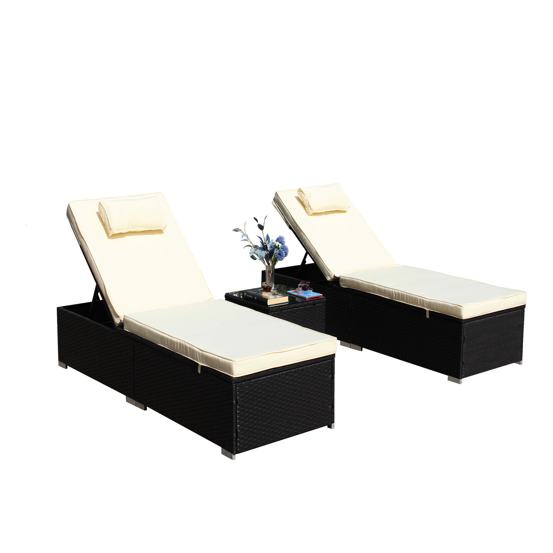 Ebern Designs Outdoor Chaise Lounge Collection: 3 With Chair, Cushioned ...