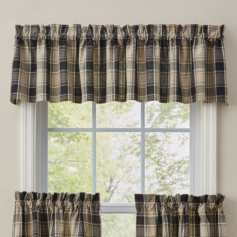 August Grove® Alysin Plaid Cotton Tailored 72" Window Valance in Brown ...