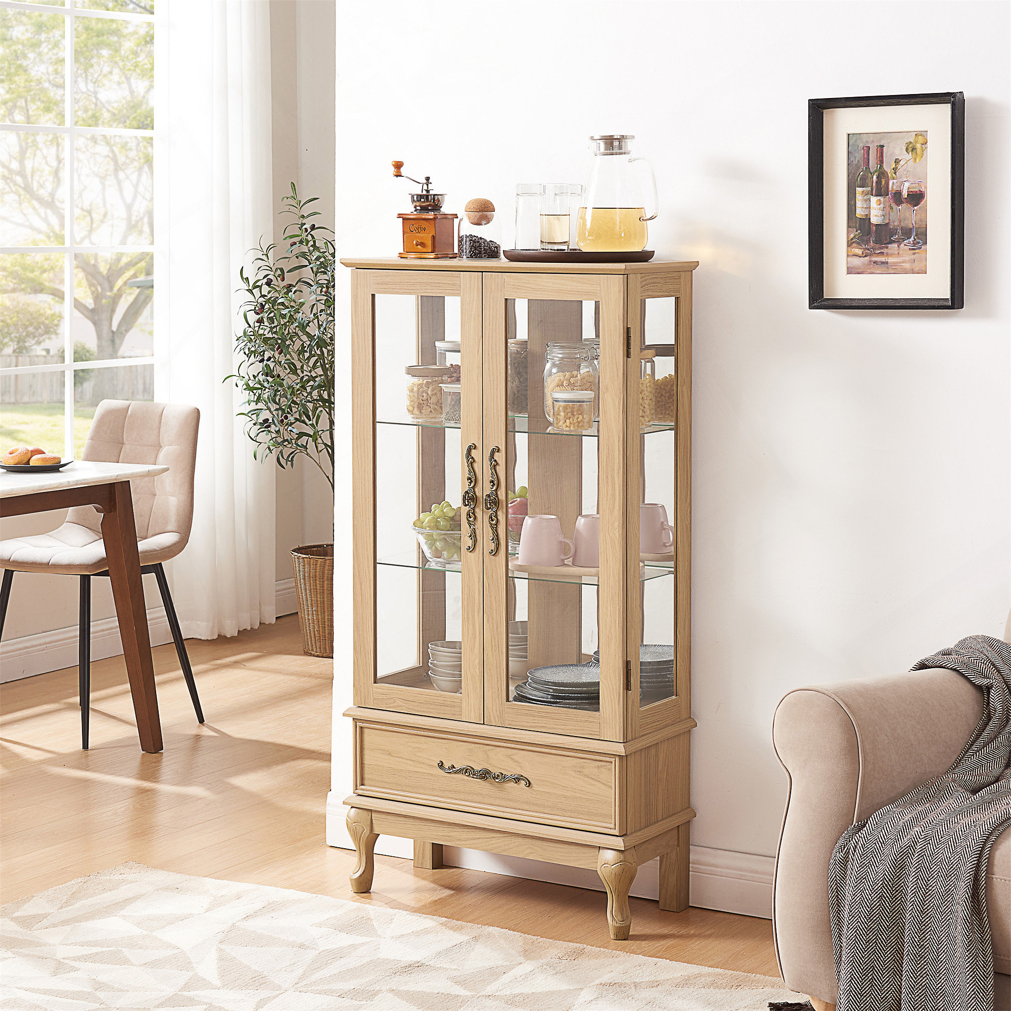 Astoria Grand Curio Cabinet With Lighted Glass, Adjustable Shelves, 2 ...
