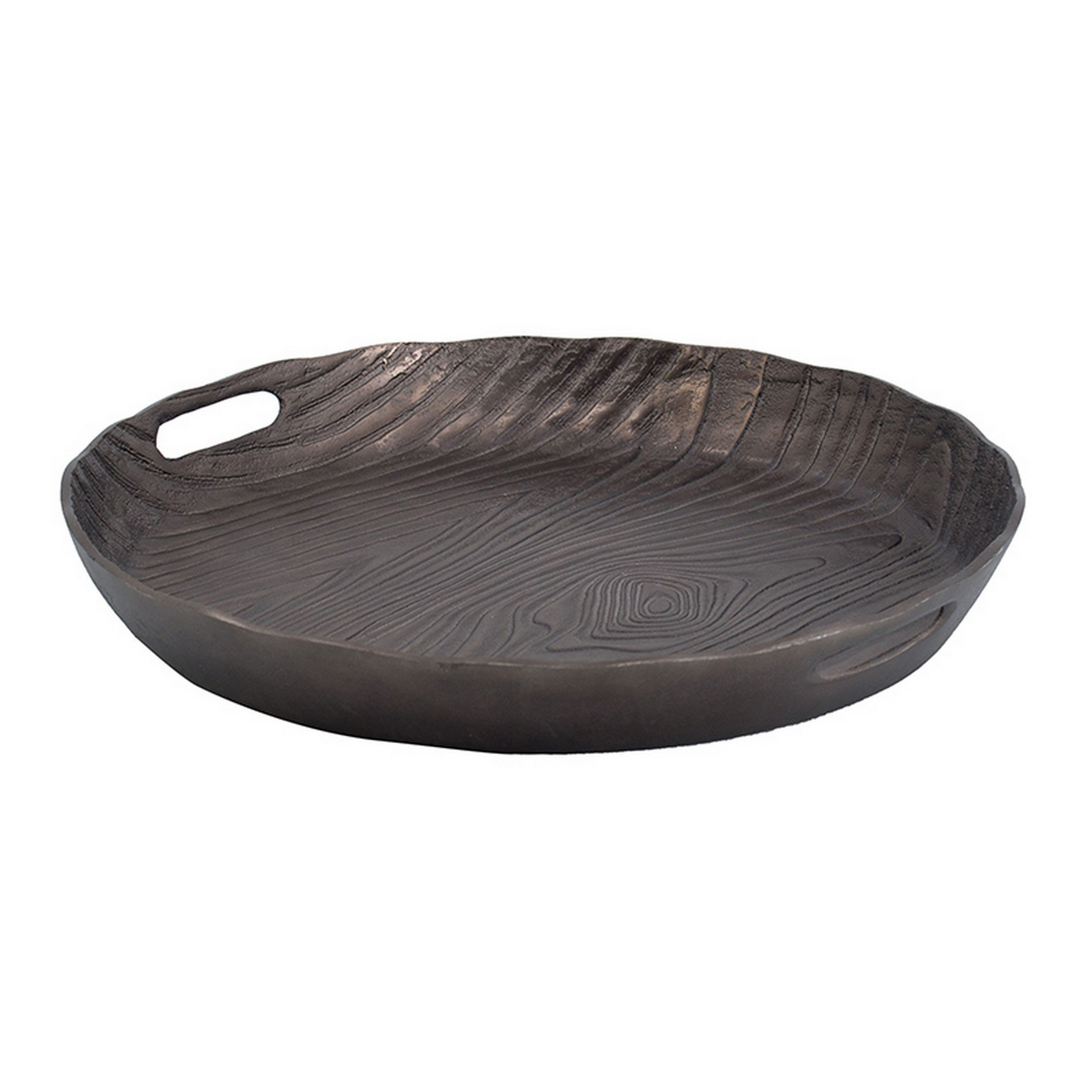 Loon Peak 18 Inch Aluminum Decorative Tray, Cut Out Handles, Wood Grain ...