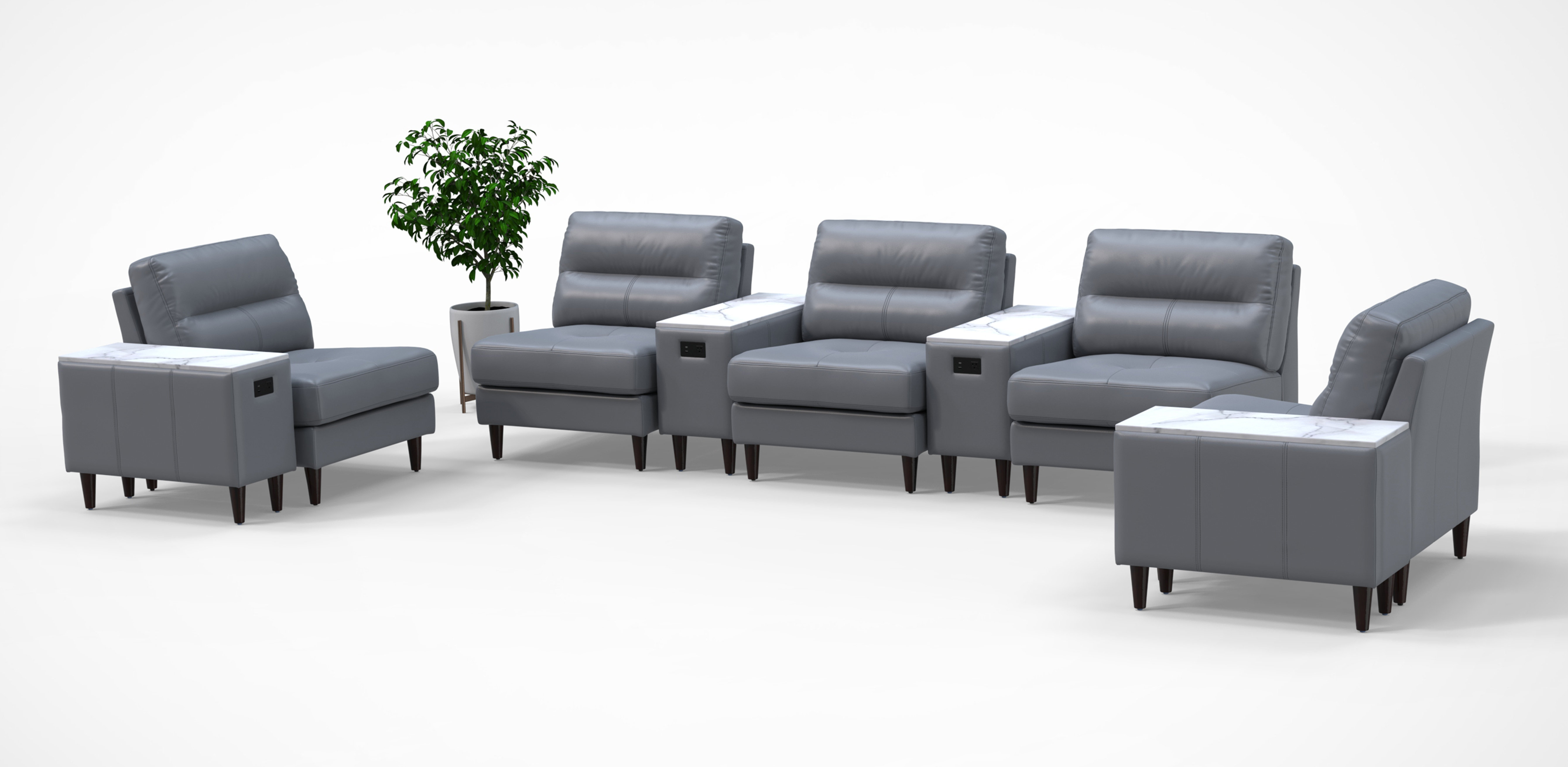 Reunion 5 Person Waiting Room Reception Chairs Set 100% Genuine Leather ...