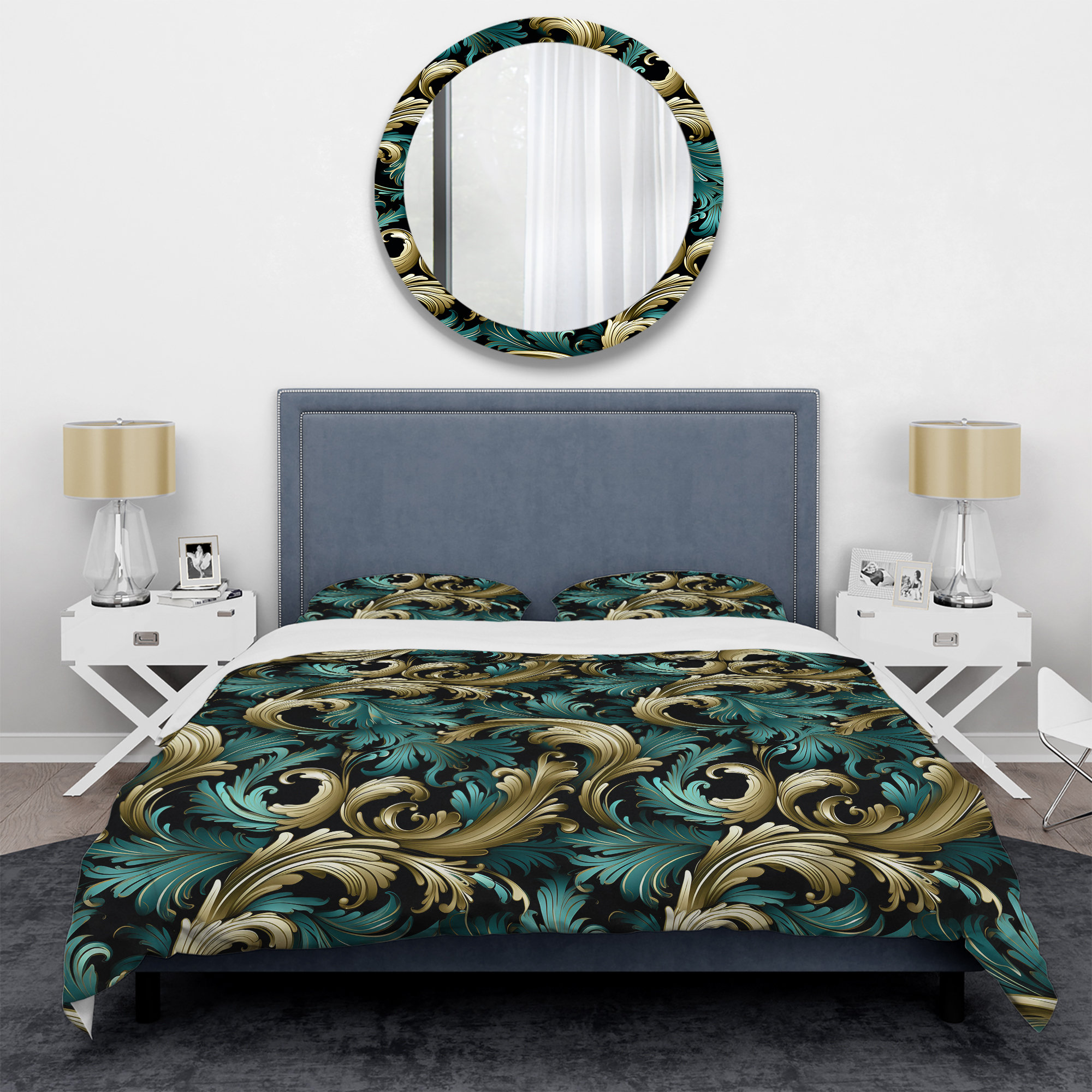 Design Art Gold And Green Luxury Damask Pattern - Damask Duvet Cover ...