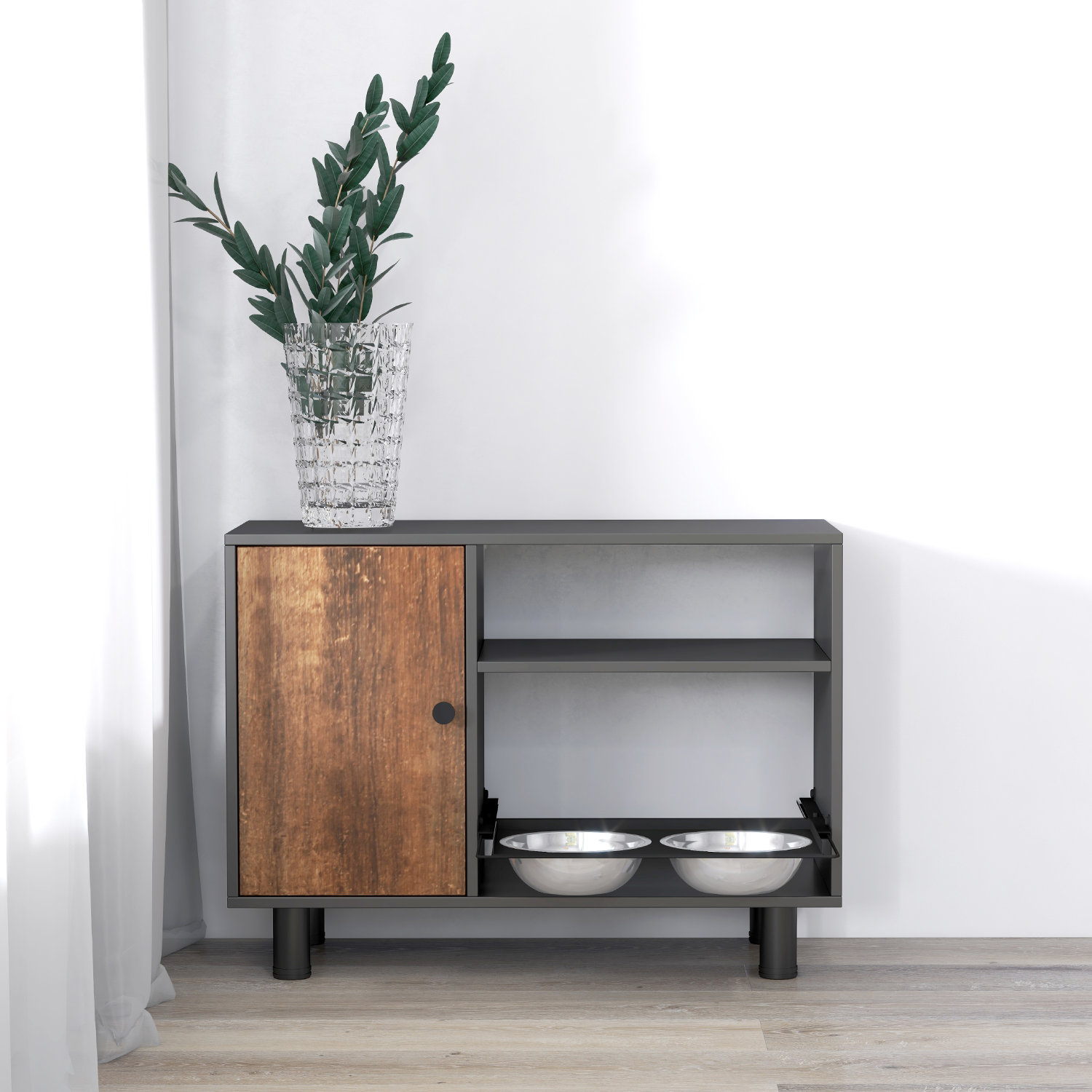 Tucker Murphy Pet™ 23'' Pet Feeder Station, Dog Food Toy Storage Cabinet Storage Container with ...