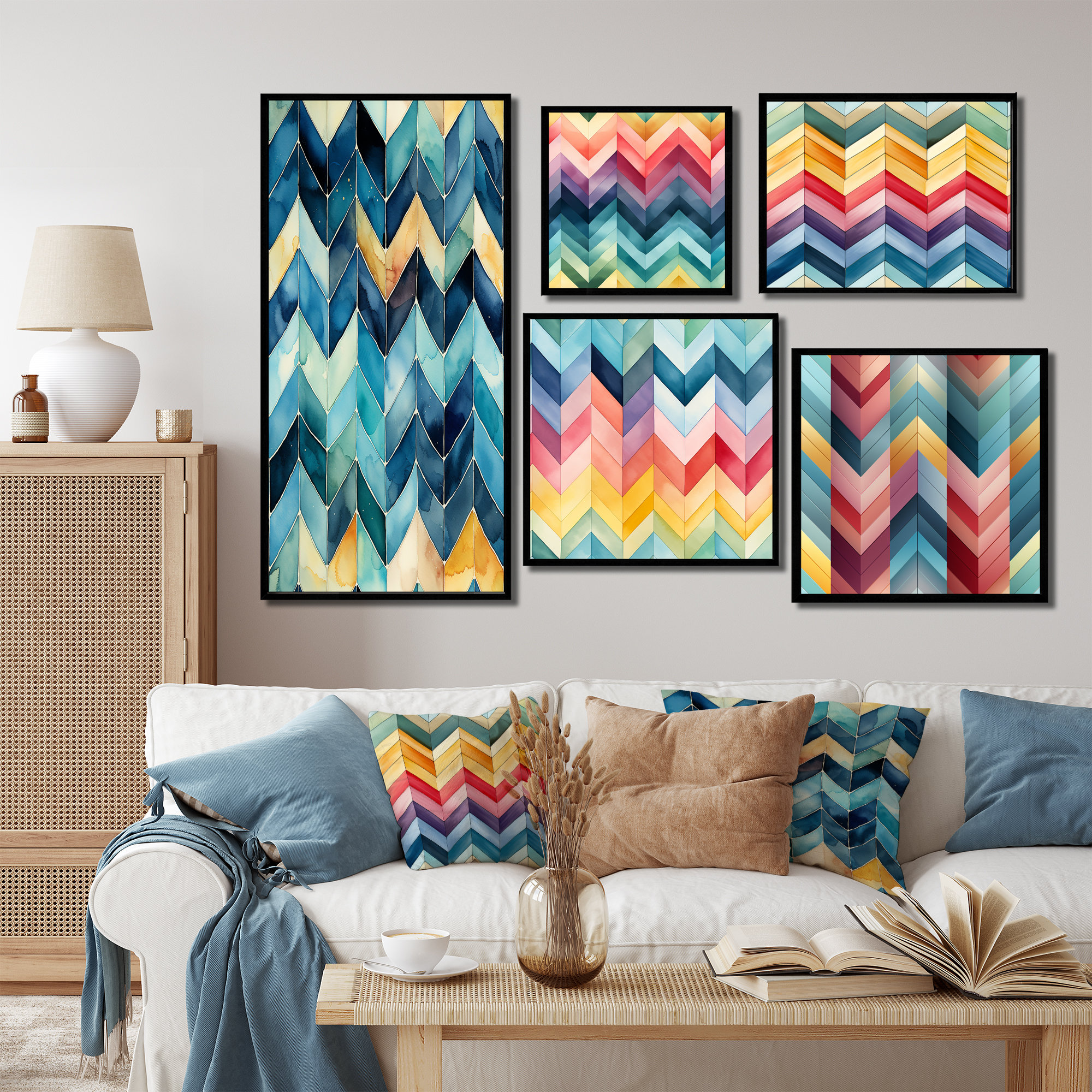 Design Art Watercolor Delight Blue Chevron Pattern - Chevron Wall Art ...