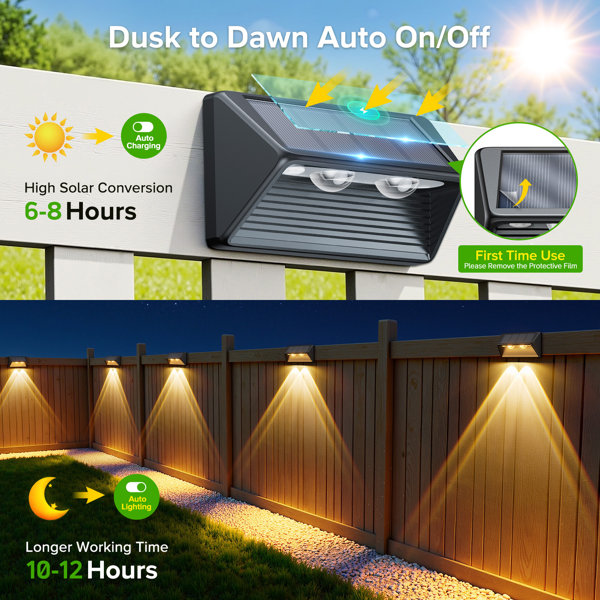 BUCASA Solar Fence Lights Outdoor, Super Bright Lens Led Fence Lights ...