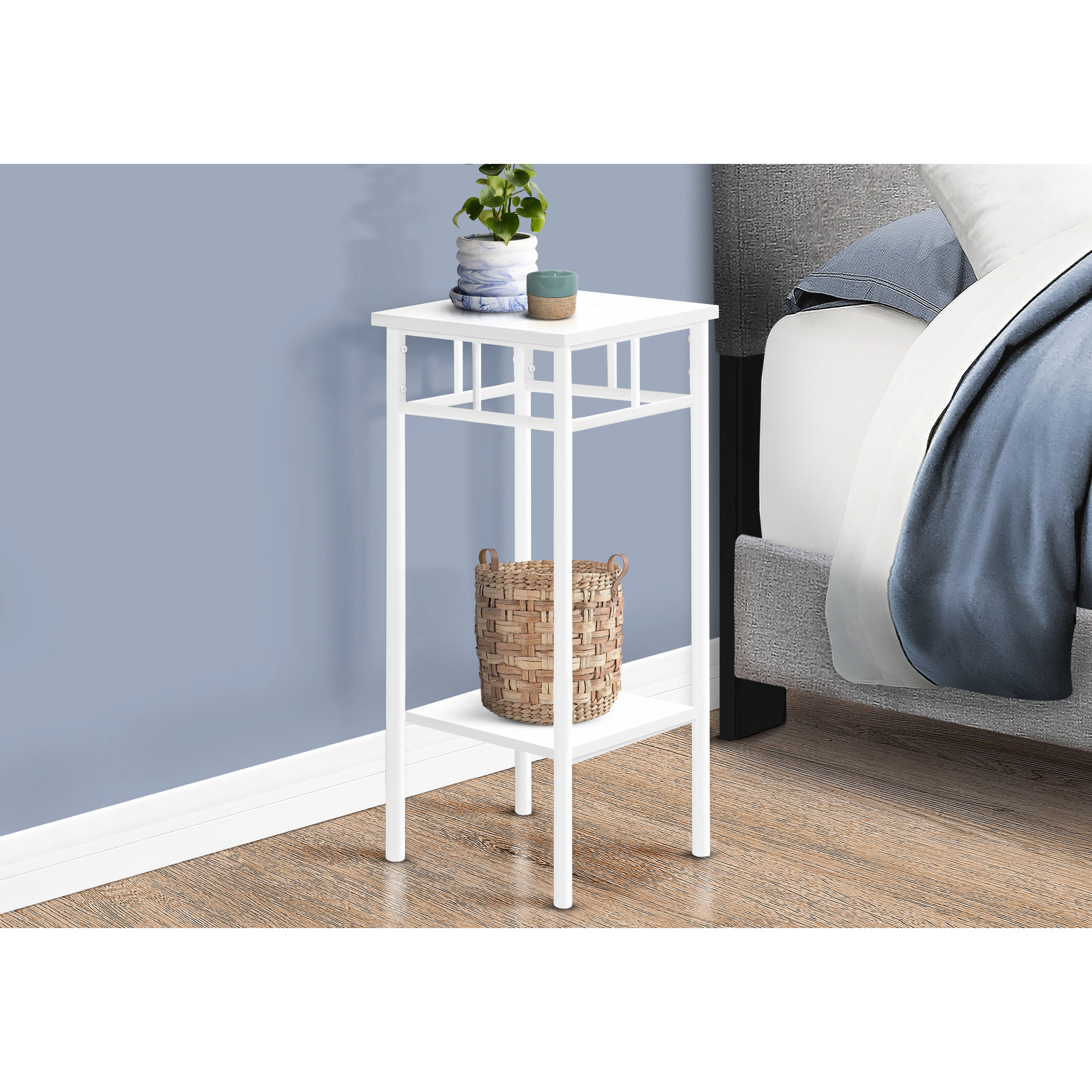Ebern Designs Modern White Accent Table With Square Top And Storage For ...