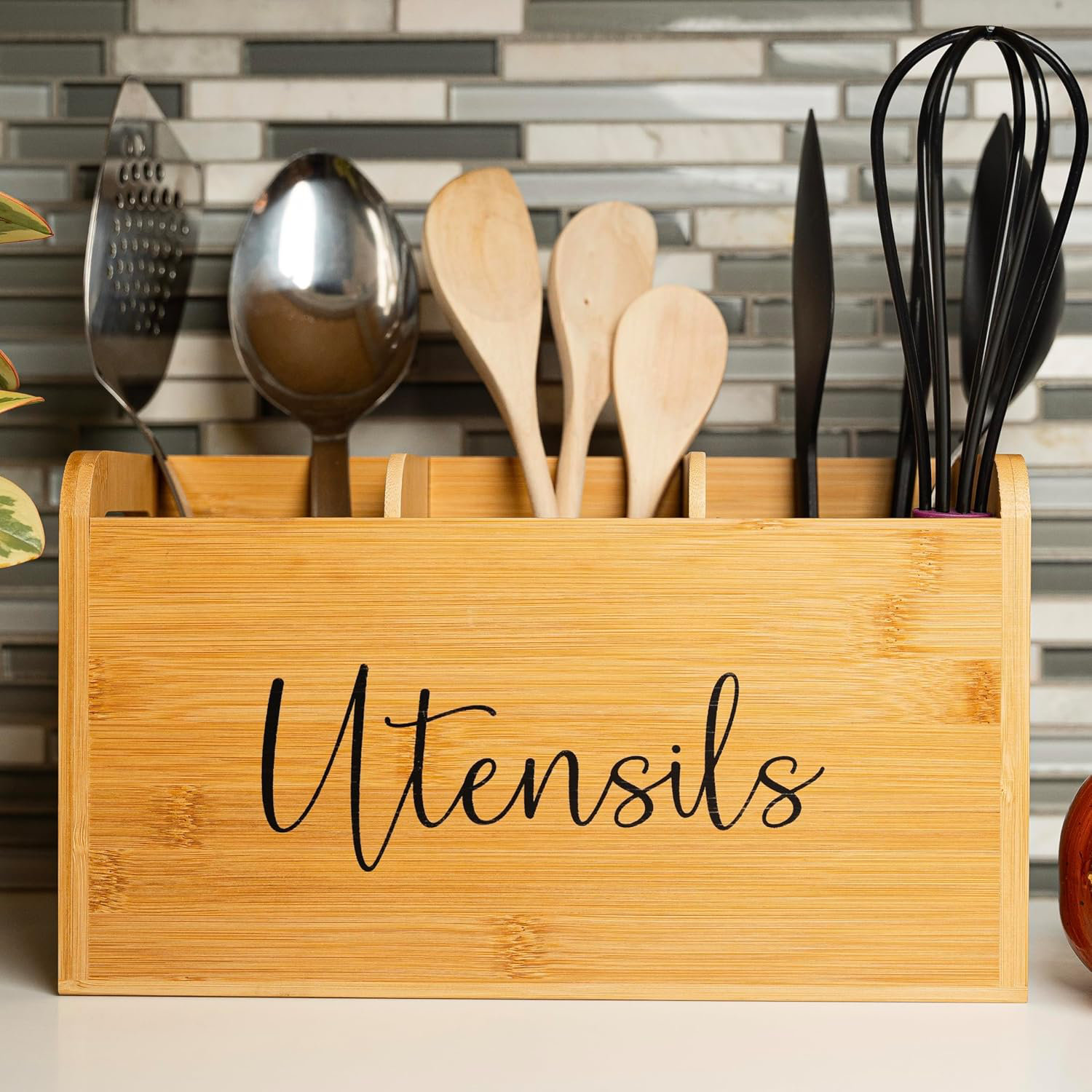 Red Barrel Studio® Bamboo Utensil Holder For Kitchen Counter , Rustic ...